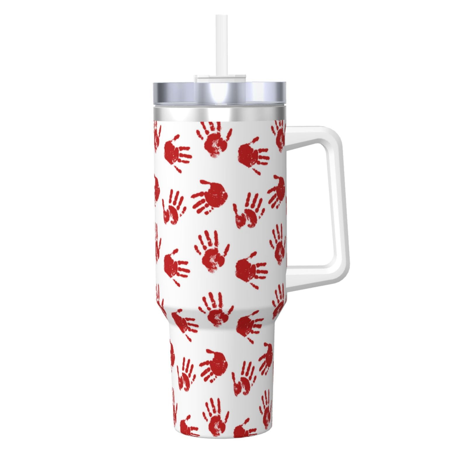 Susaid Bloody Hand Print Indoor Outdoor Straw Lid 40oz Ice Bully With ...