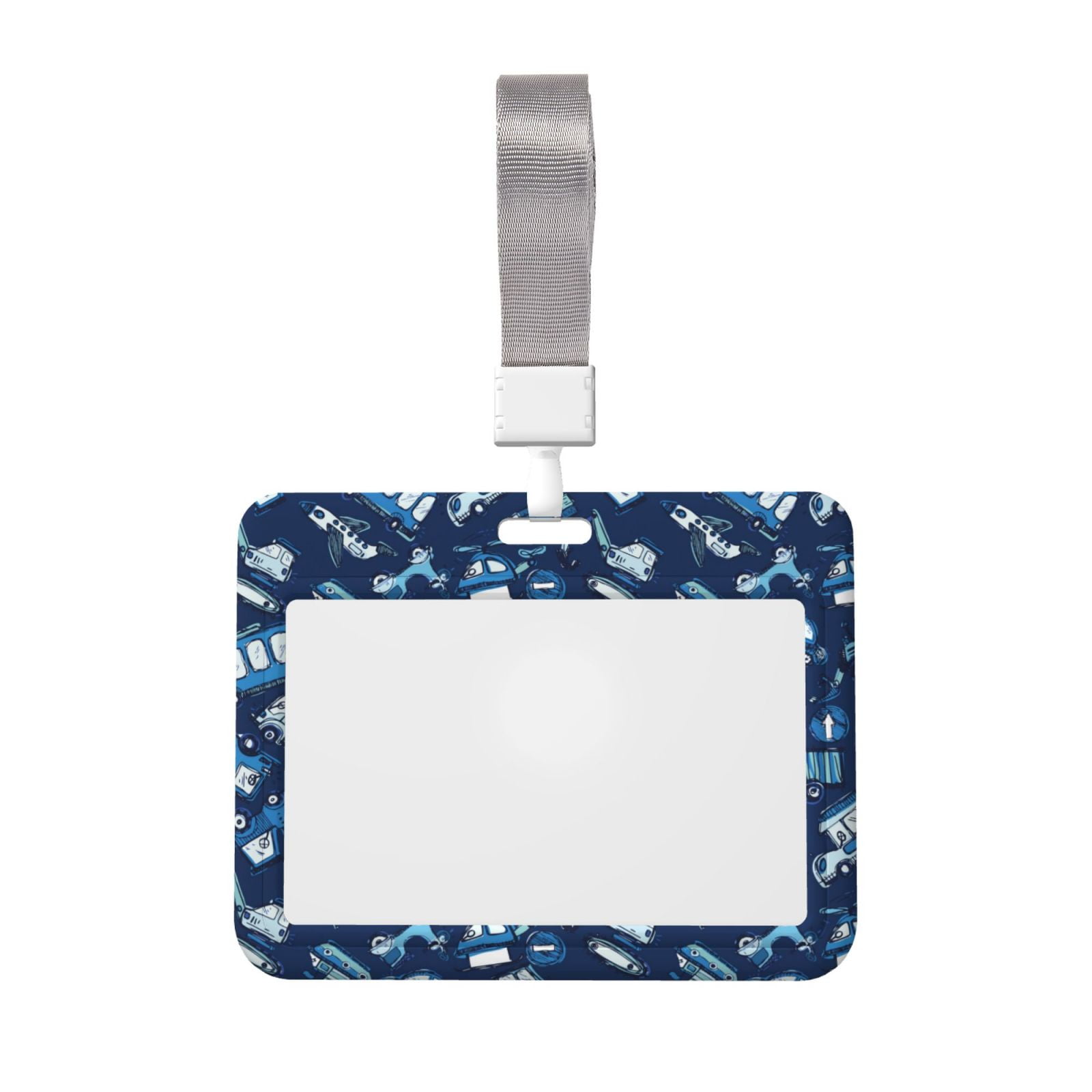 Susaid Blue Bus Print ID Badge Holder with Double-Sided Windows ...