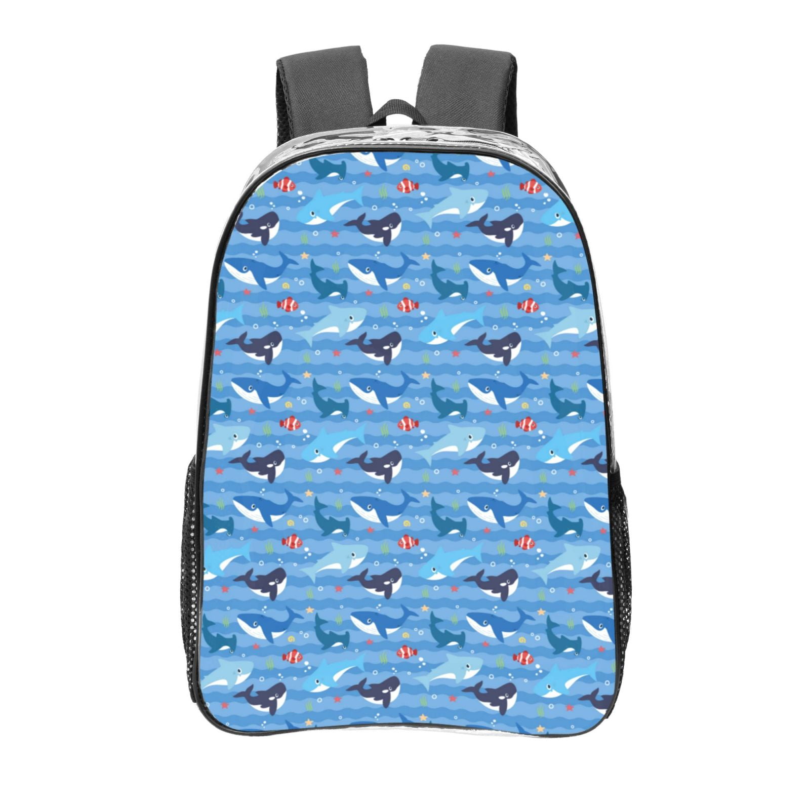 Susaid Blue Fish Print Clear Backpack See Through Transparent Plastic ...