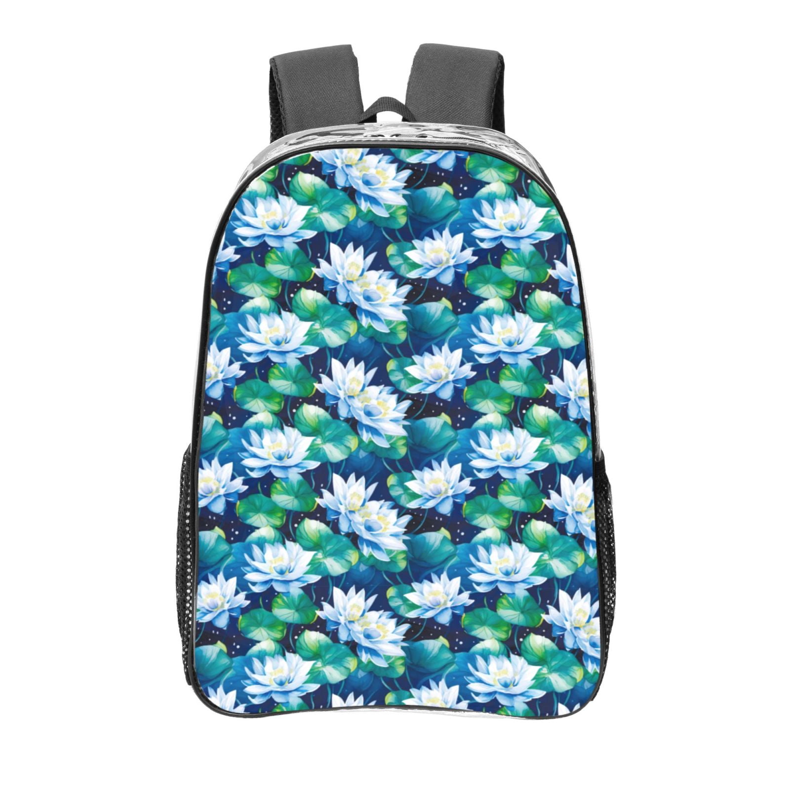 Susaid Blue Lotus Flower Print Clear Backpack See Through Transparent ...