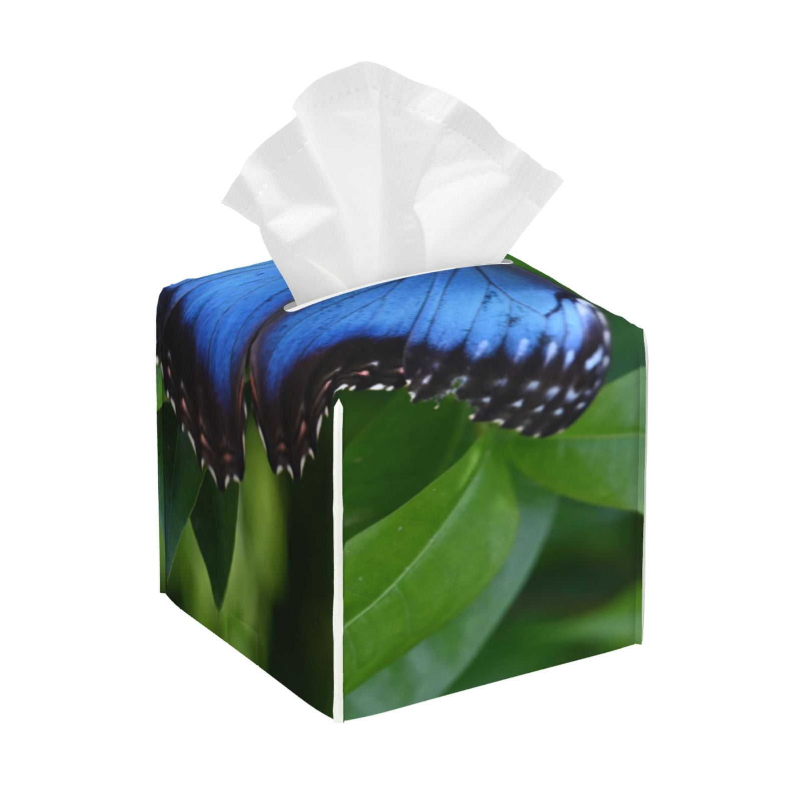 Susaid Blue Morpho butterfly Print PU Leather Tissue Box Cover, Square ...