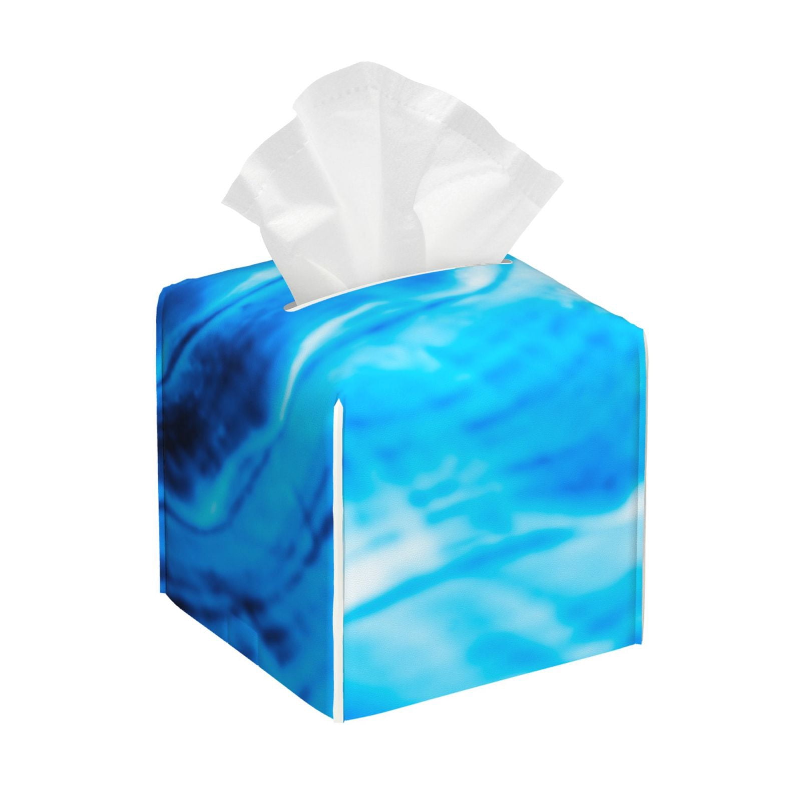 Susaid Blue Shell Print PU Leather Tissue Box Cover, Square Decorative ...