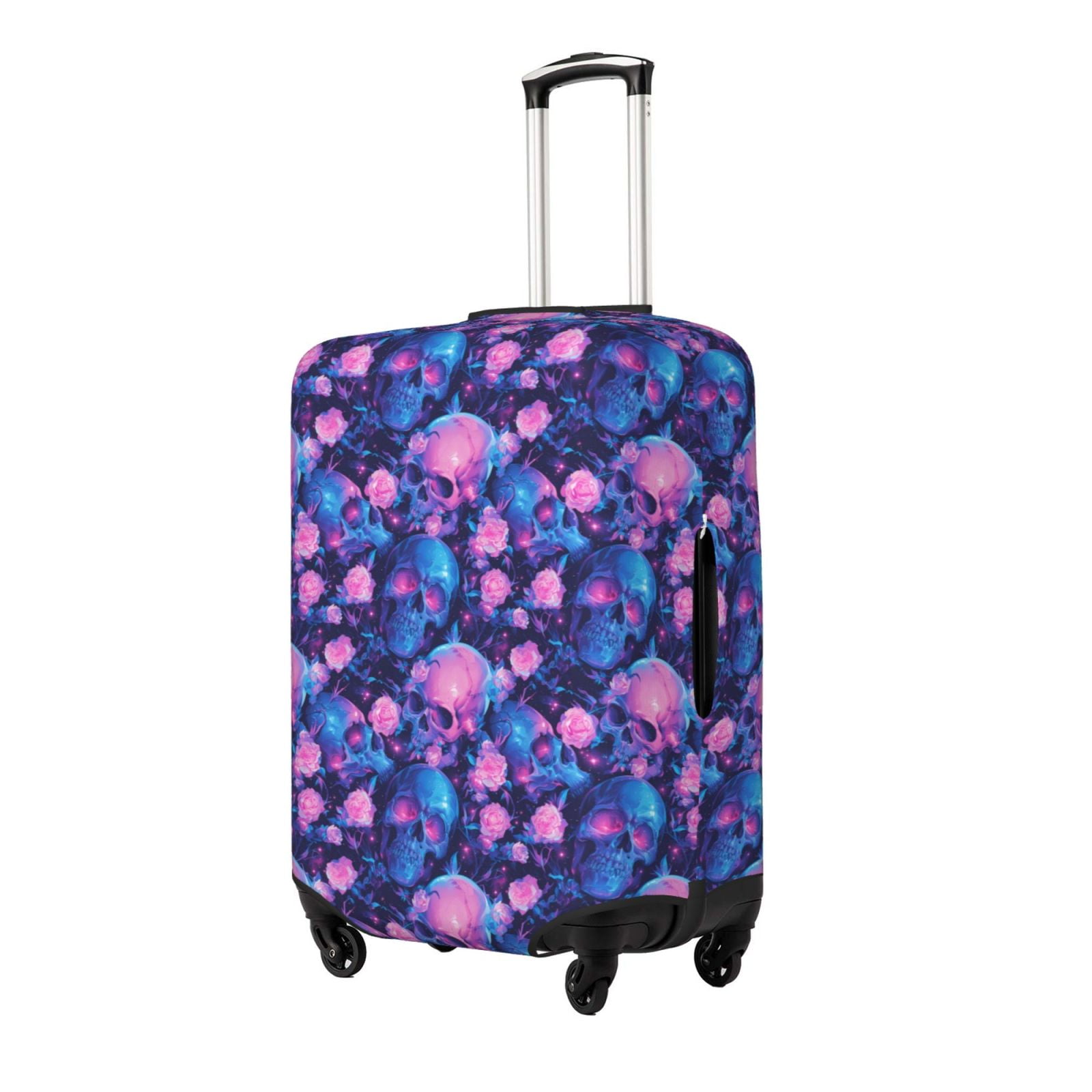 Susaid Blue Skull Rose Print Elastic Washable Suitcase Cover with ...