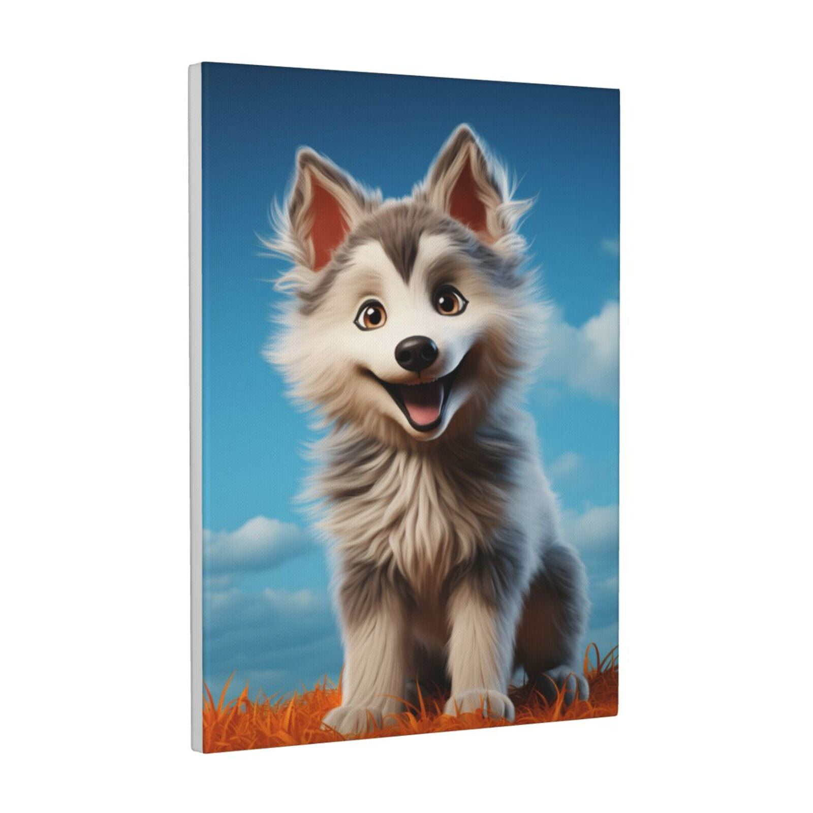Susaid Blue Sky Cute Wolf Pattern Vertical Canvas Wall Decor 12x16in ...