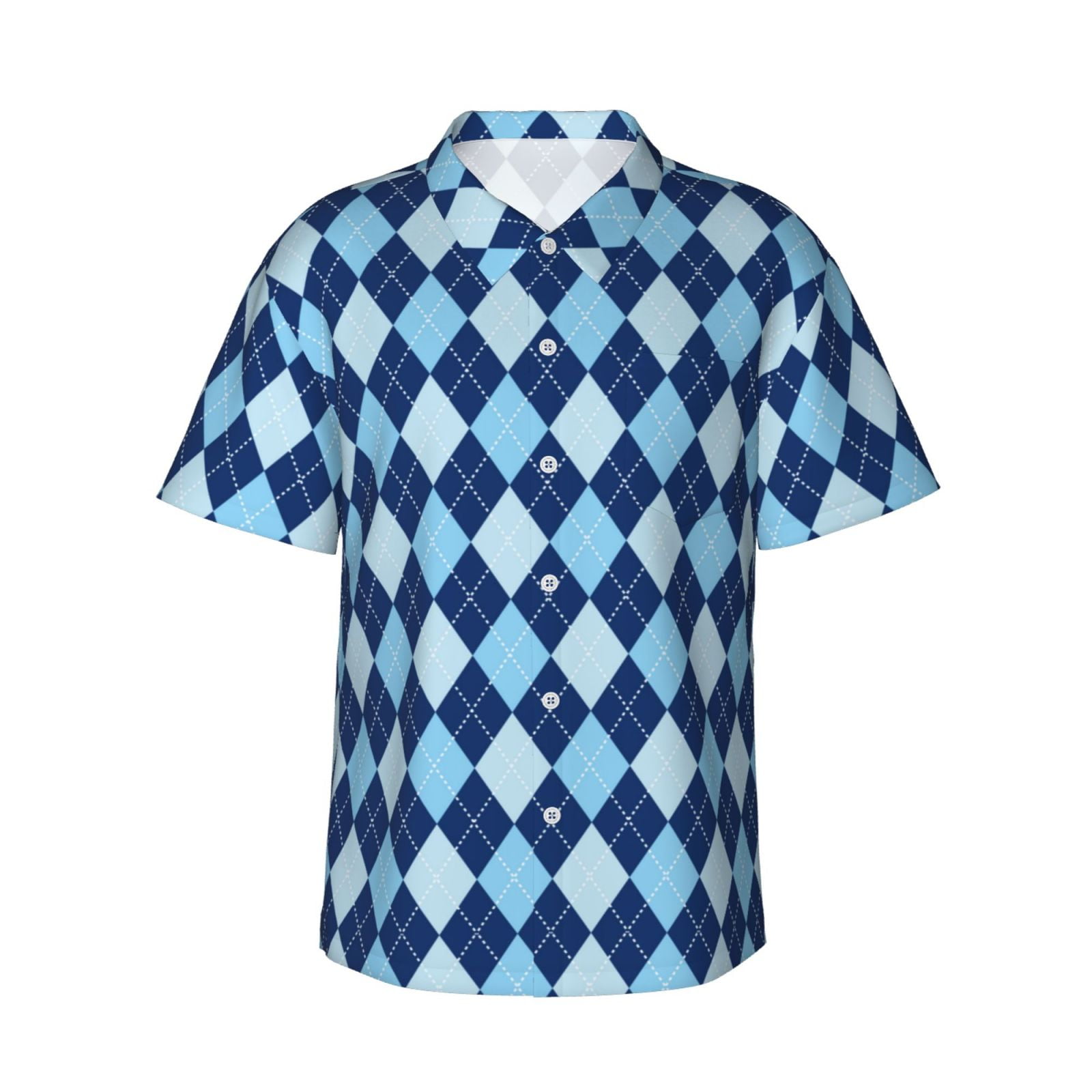 Susaid Blue Squares Print Short Sleeve Shirts Button Down Casual Shirts ...