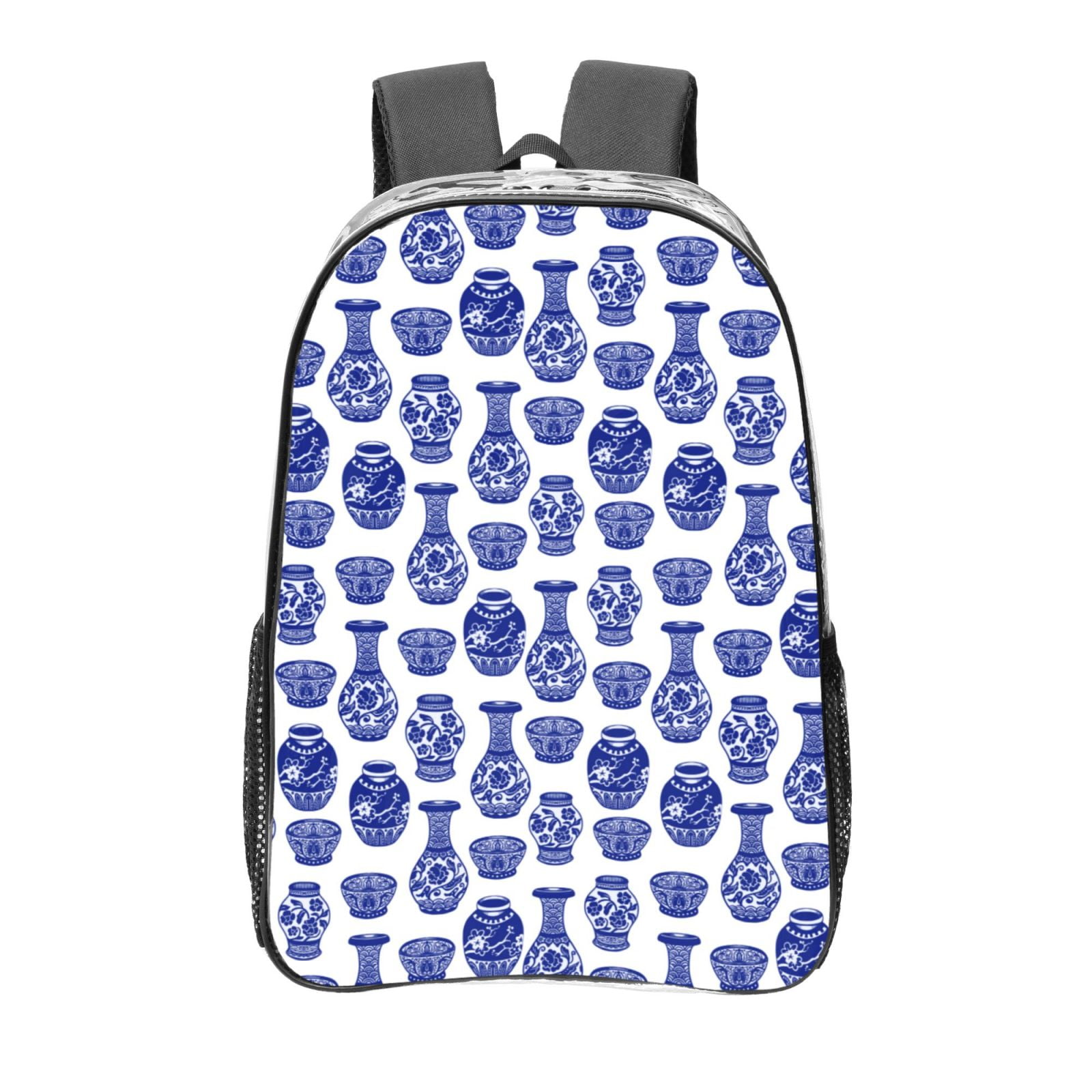 Susaid Blue Vases Print Clear Backpack See Through Transparent Plastic ...