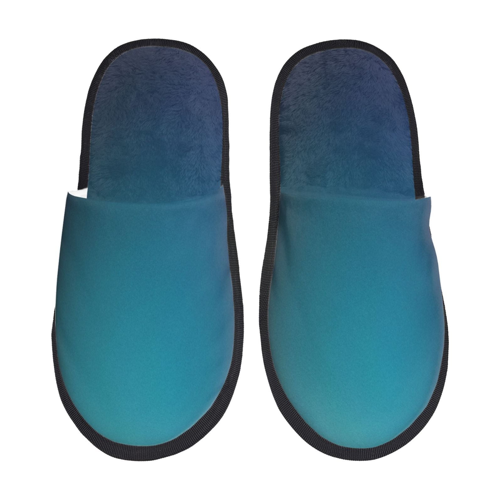 Susaid Blue and Teal Gradient Print Fuzzy Slippers for Women and Men ...