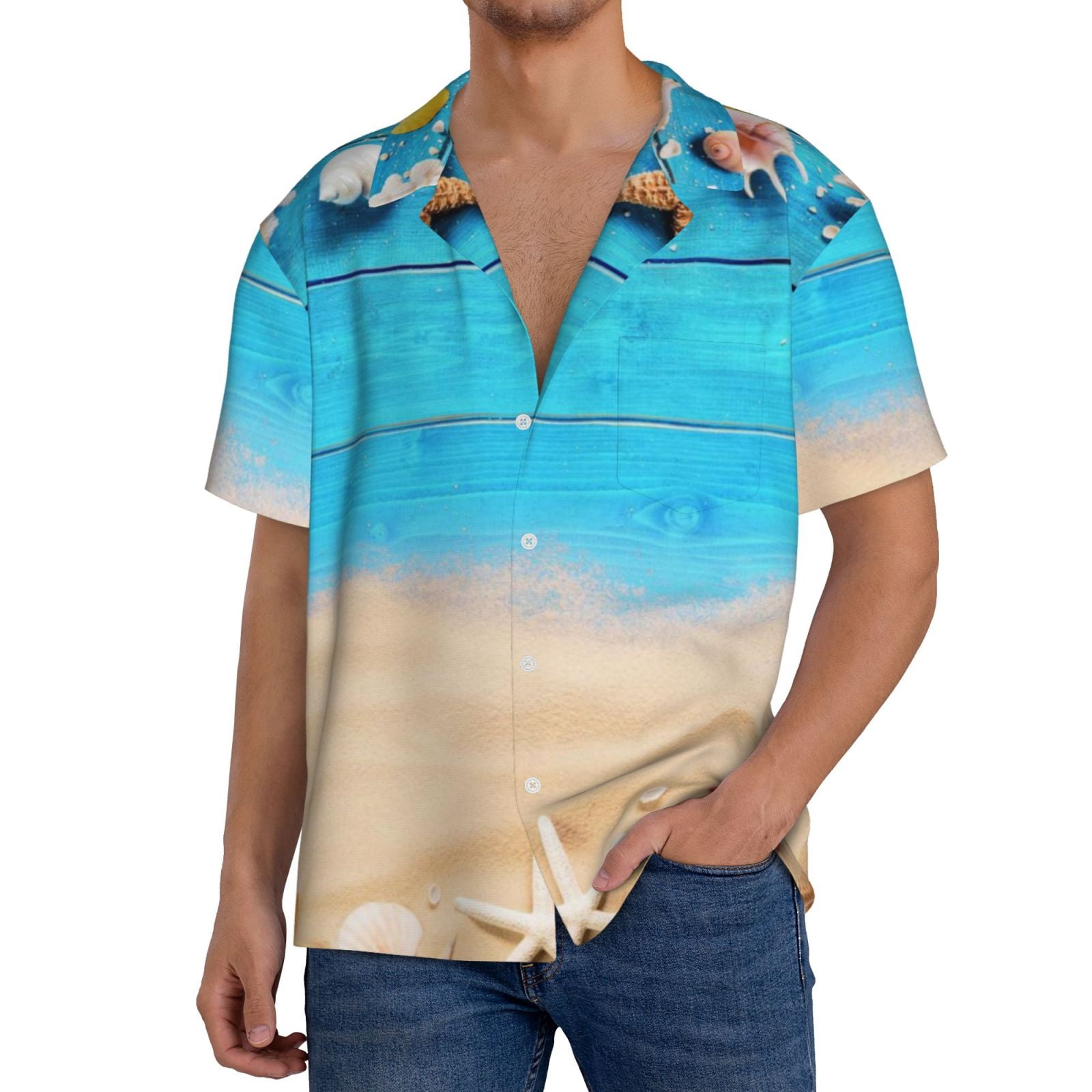 Susaid Boards and Beach Print Men's Polo Shirts Button Down Short ...