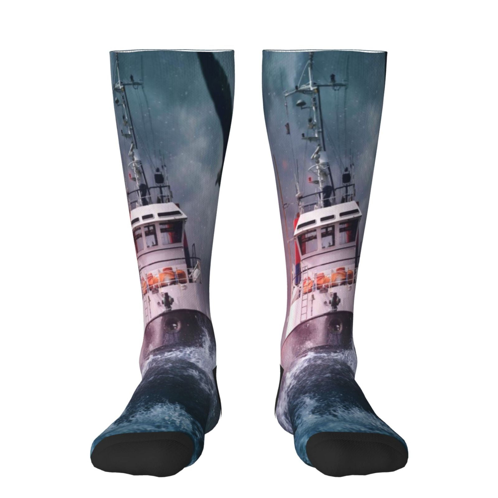 Susaid Boat Lighthouse Storm Waves Print Thermal Winter Socks for Men ...