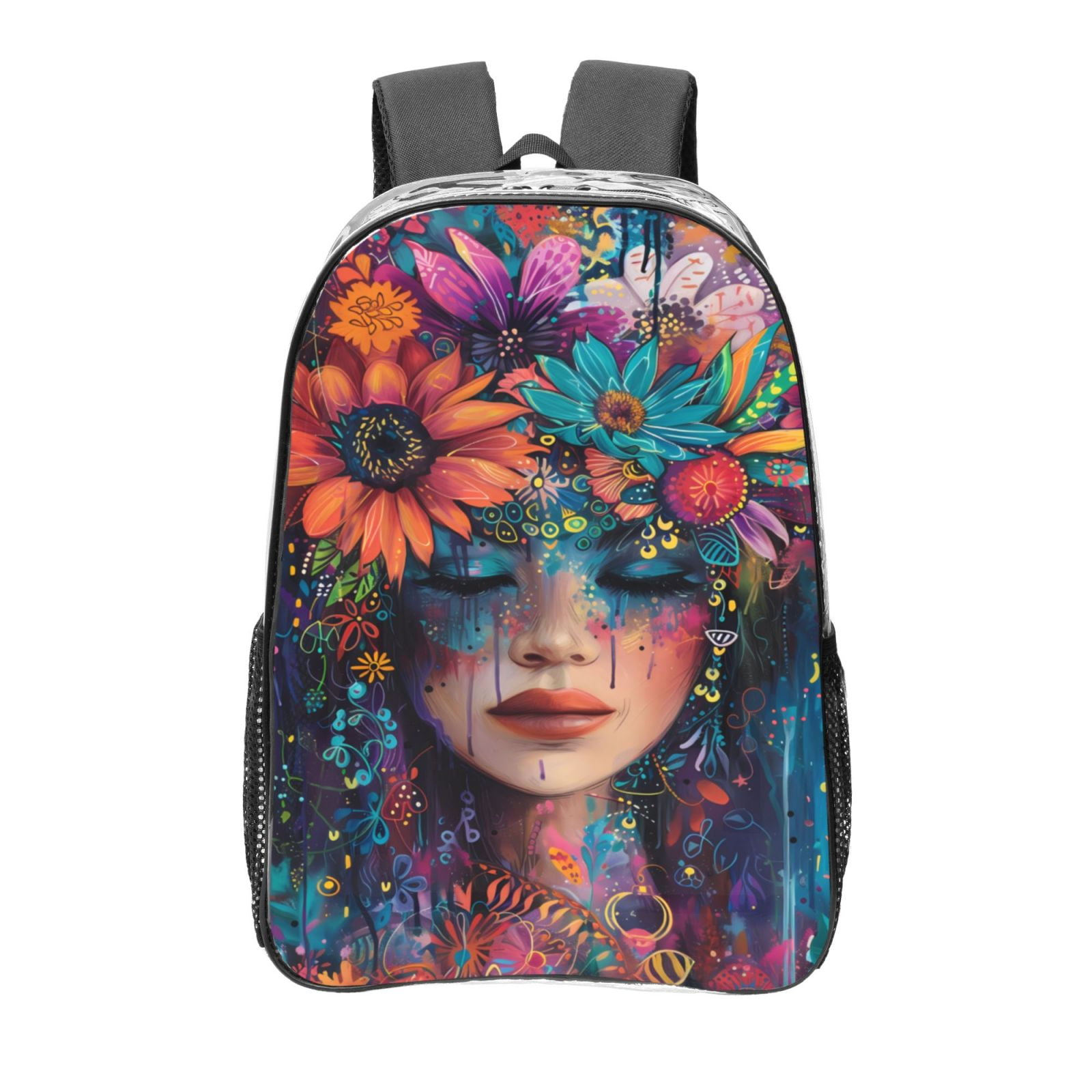 Susaid Bohemian Colorful Flower Woman Print Clear Backpack See Through ...