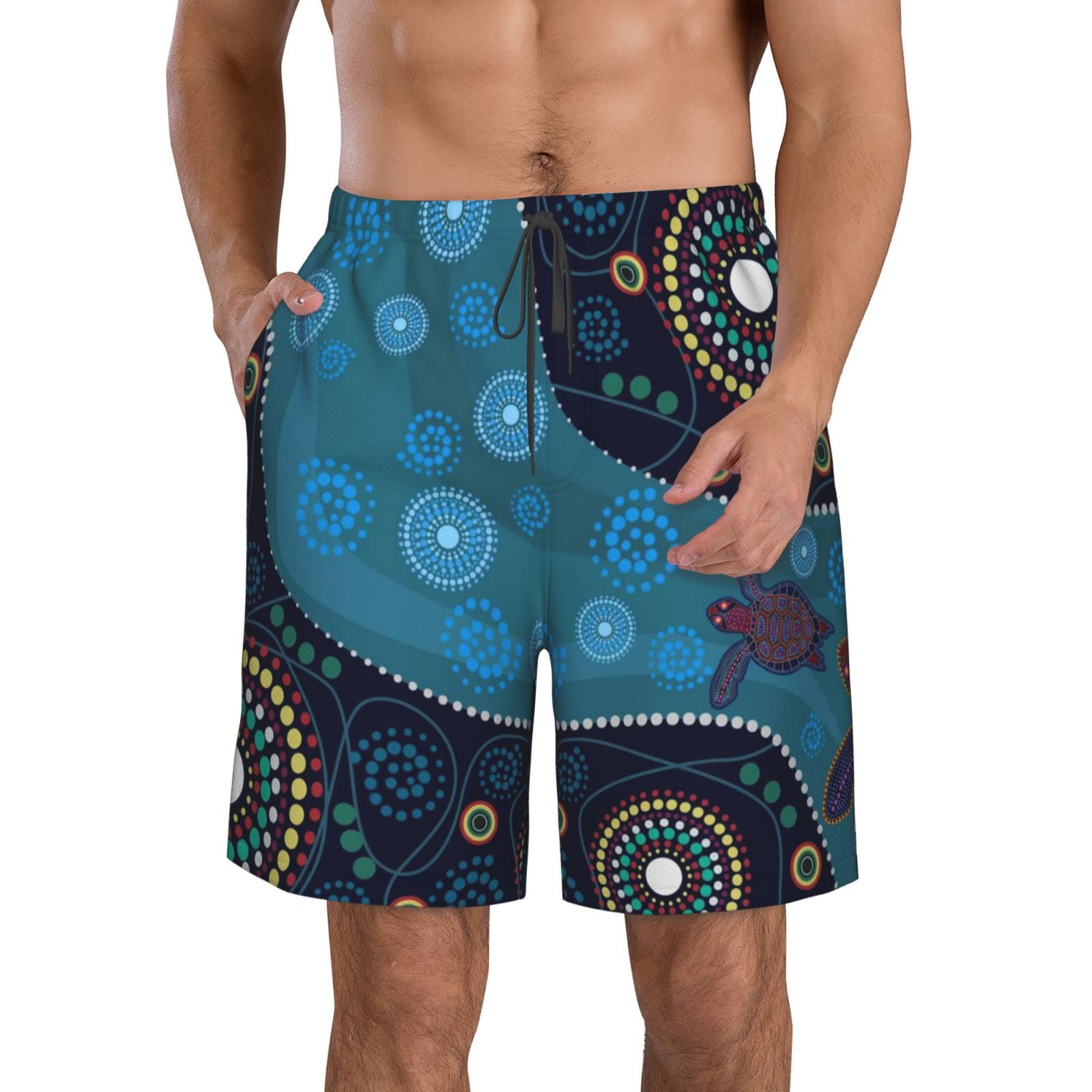 Susaid Bohemian Turtle Print Men's Swim Trunks Hawaiian Bathing Mesh ...