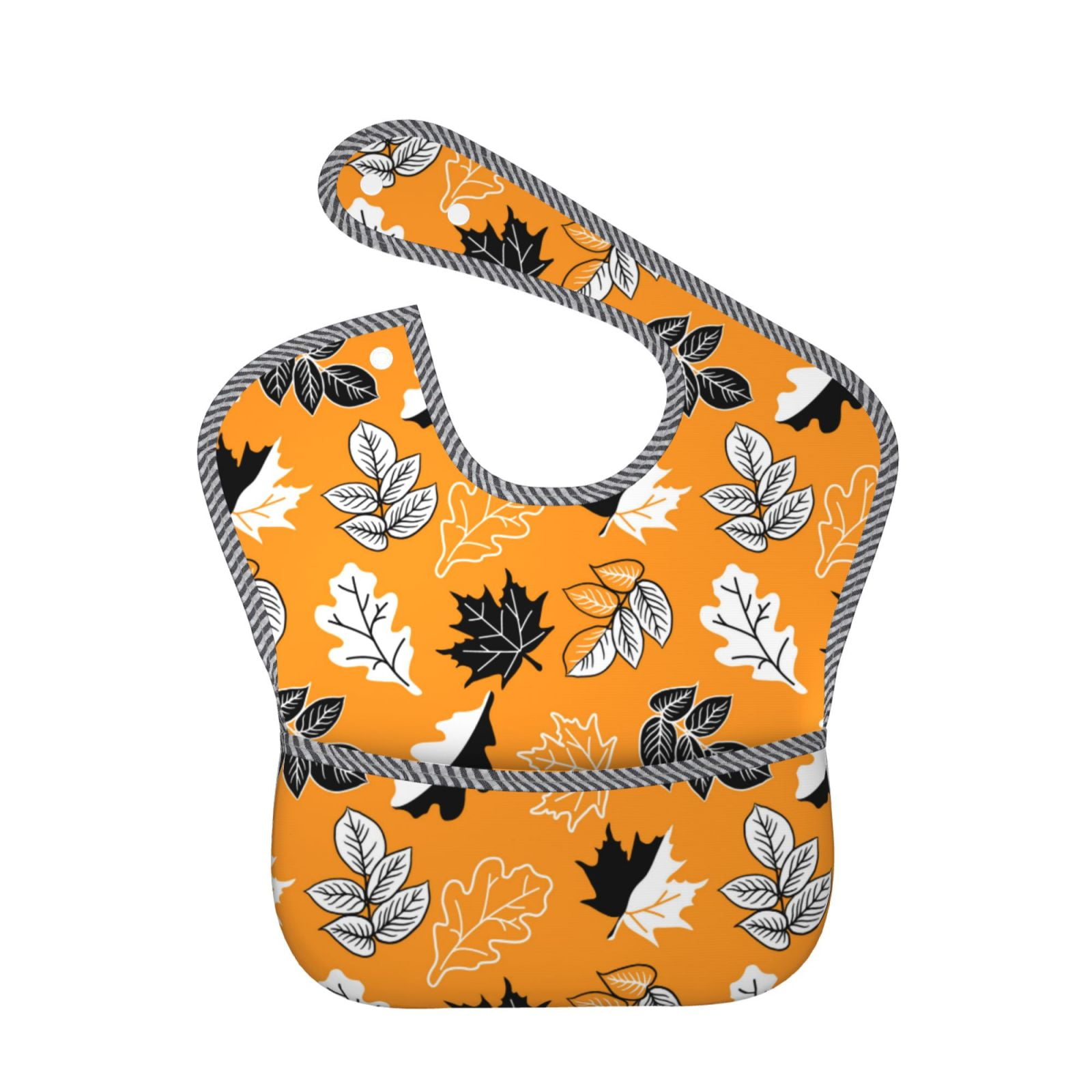 Susaid Bold Black and White Leaves Orange Print Bibs for Babies ...