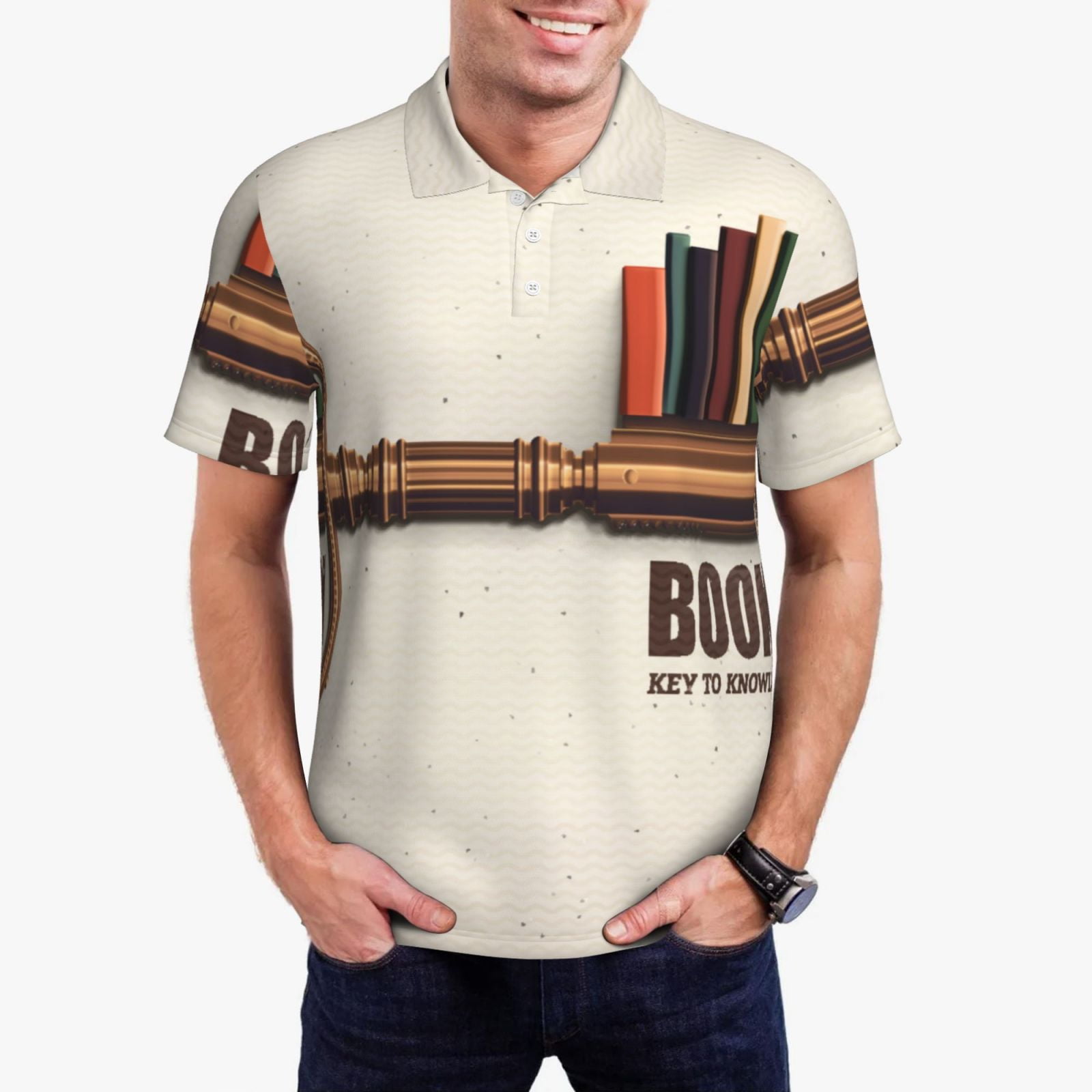Susaid Books Key To Knowledge Print Men's Short Sleeve Polo Shirt, Golf ...