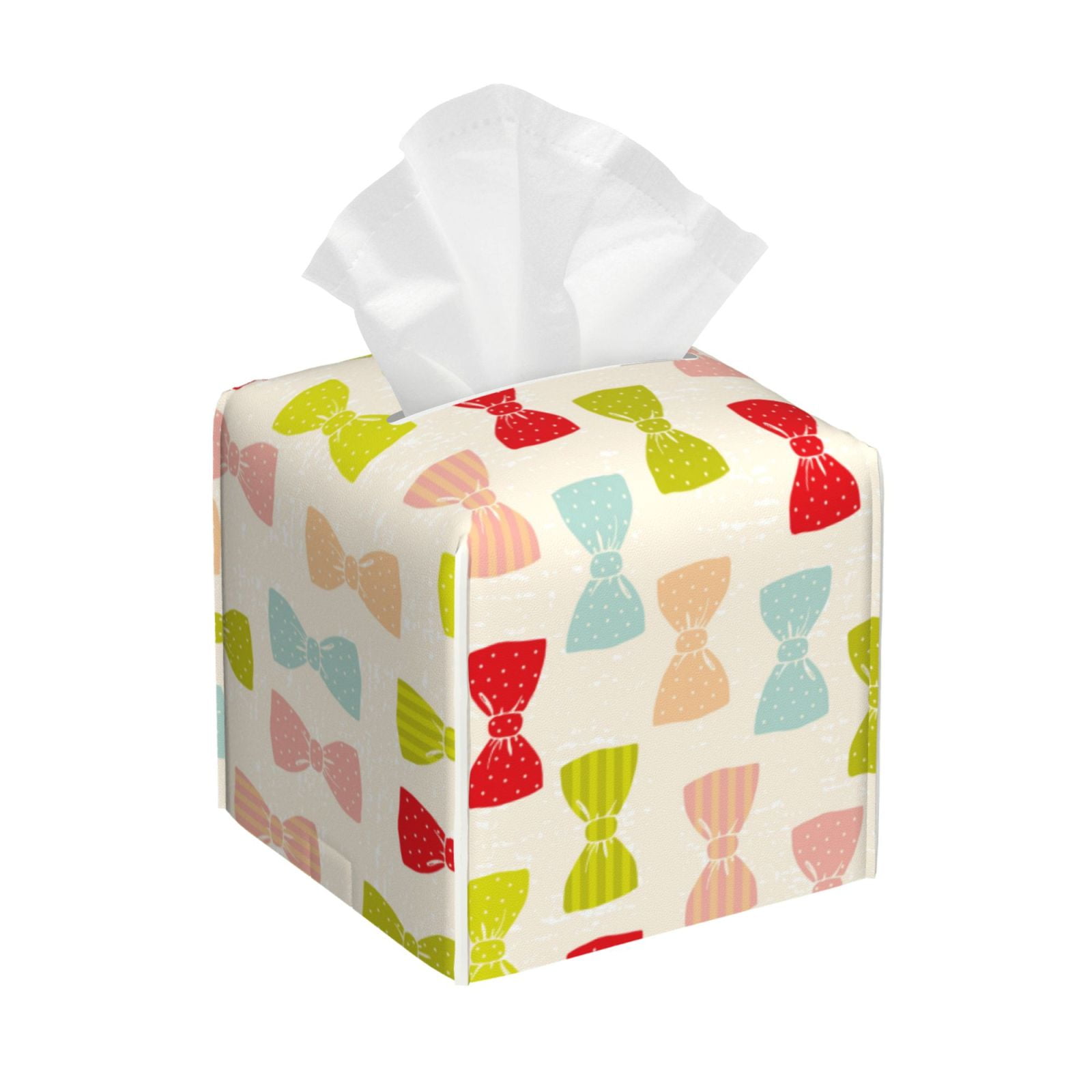 Susaid Bow Ties Print PU Leather Tissue Box Cover, Square Decorative ...