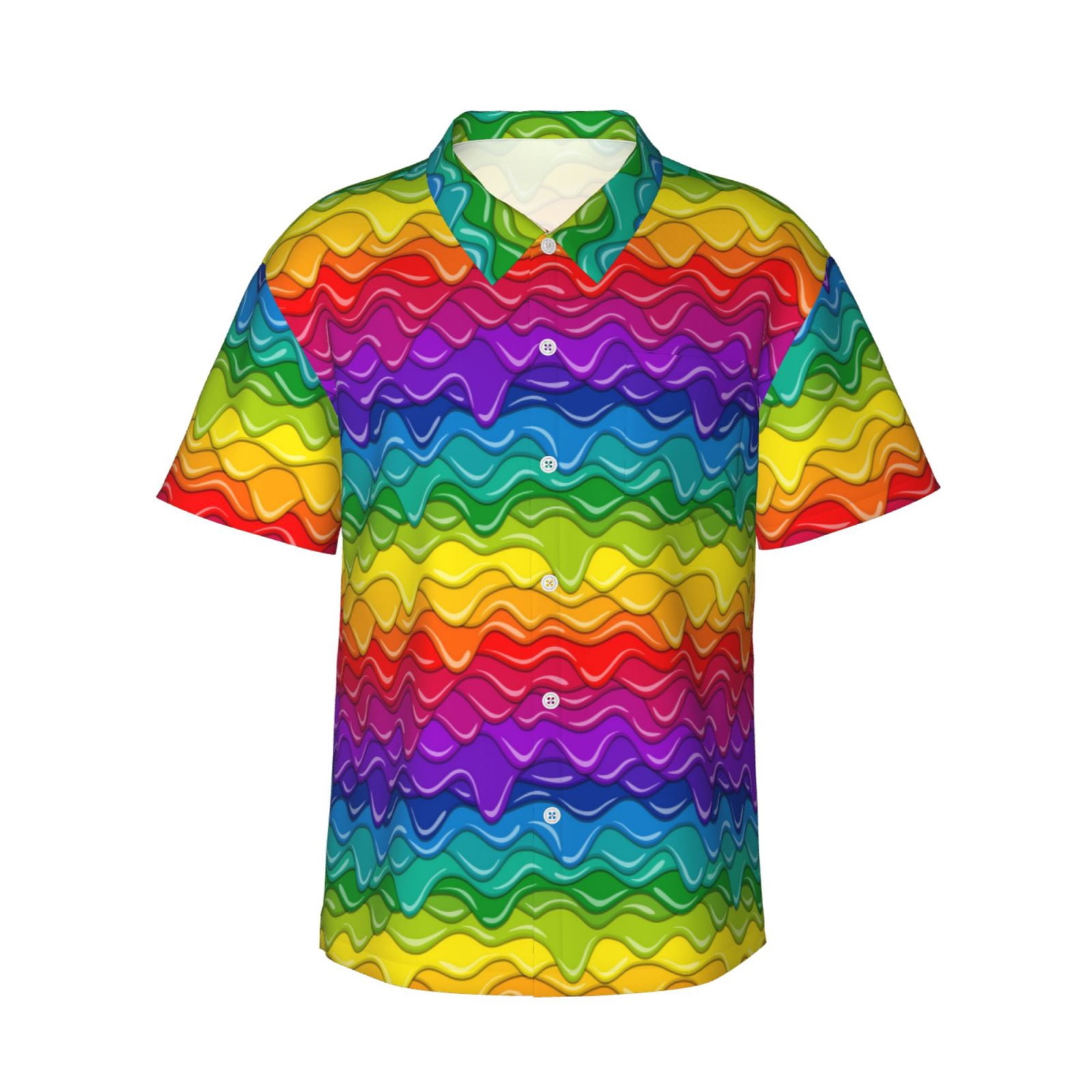 Susaid Bright Rainbow Print Short Sleeve Shirts Button Down Casual ...