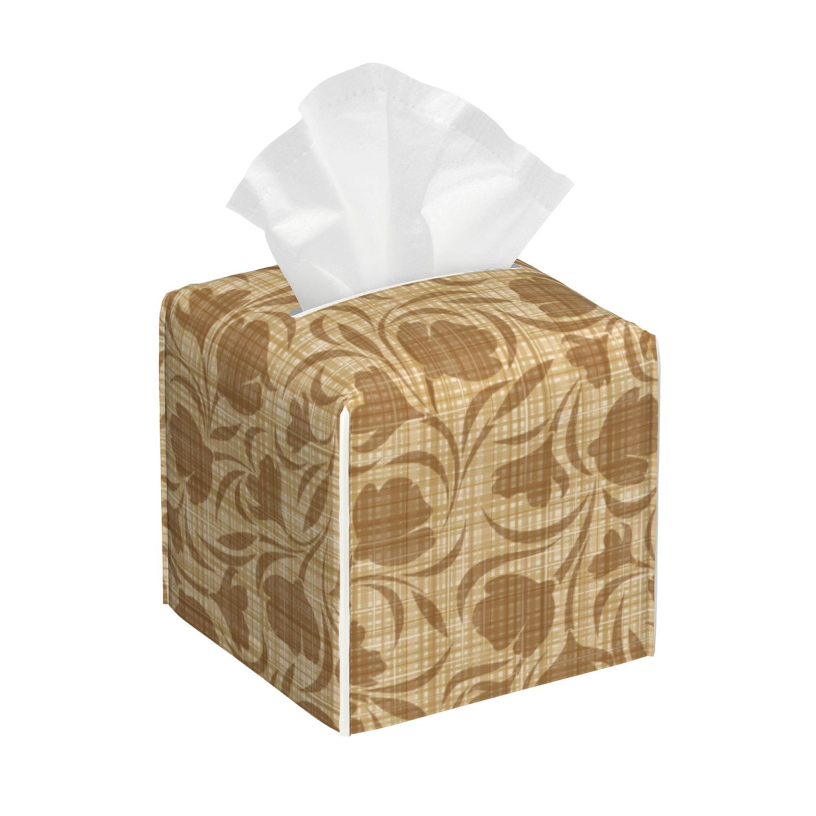 Susaid Brown Flowers Print PU Leather Tissue Box Cover, Square ...
