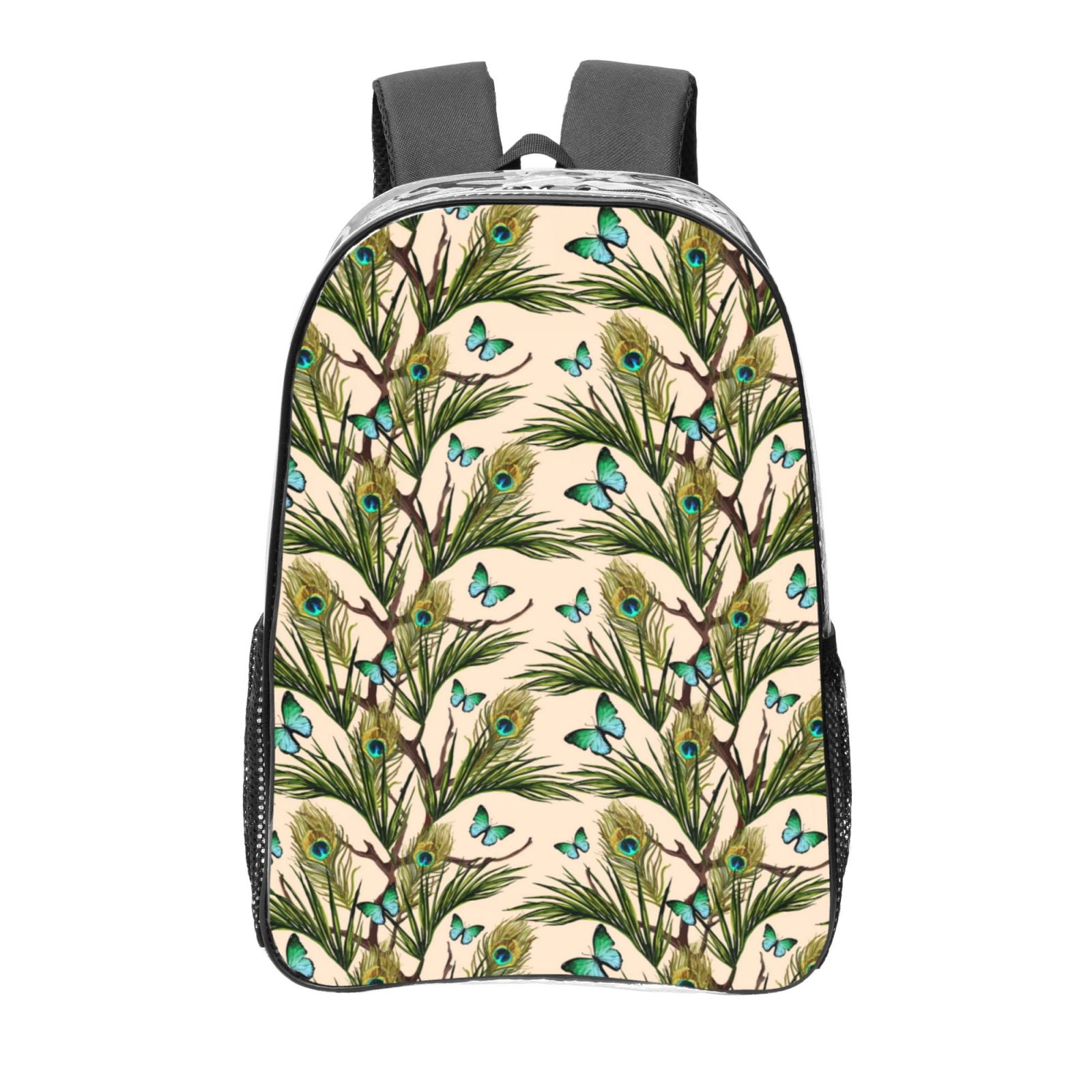 Susaid Butterflies And Peacock Feathers Print Clear Backpack See ...