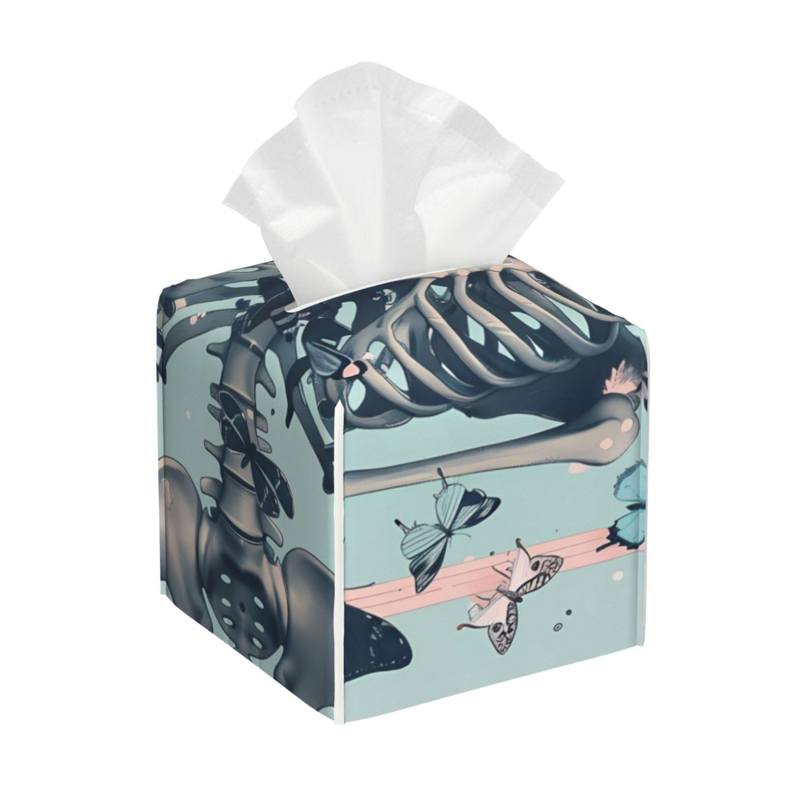 Susaid Butterflies Skull Bows Print PU Leather Tissue Box Cover, Square ...