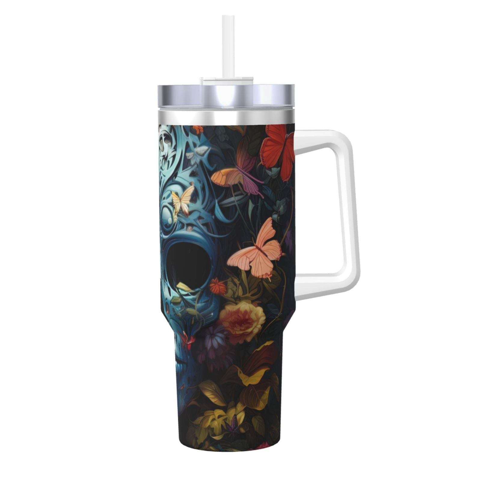 Susaid Butterfly Flower Skull A Print Indoor Outdoor Straw Lid 40oz Ice ...
