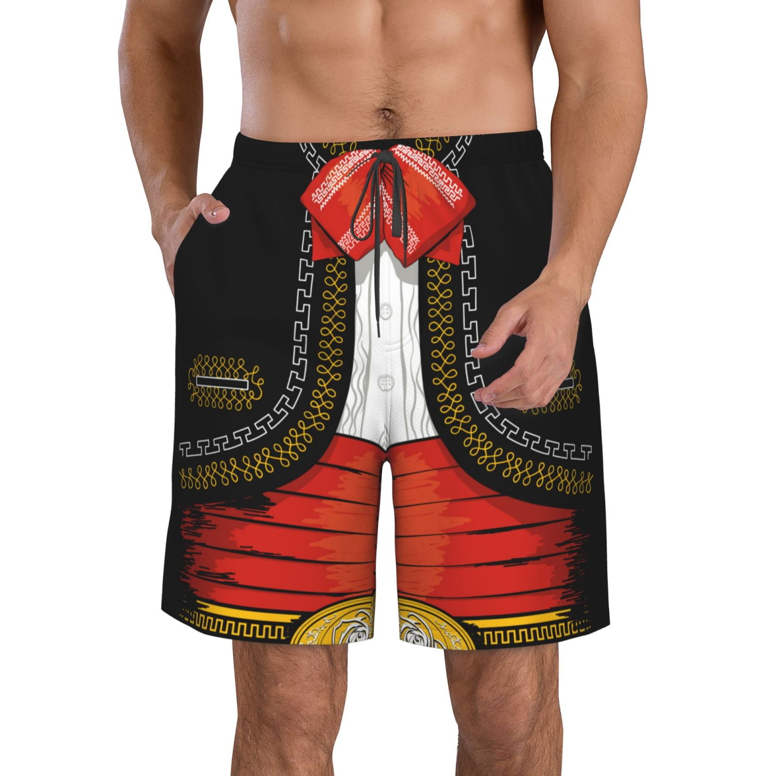 Susaid CHARRO SUIT Print Men's Swim Trunks Hawaiian Bathing Mesh Lining ...
