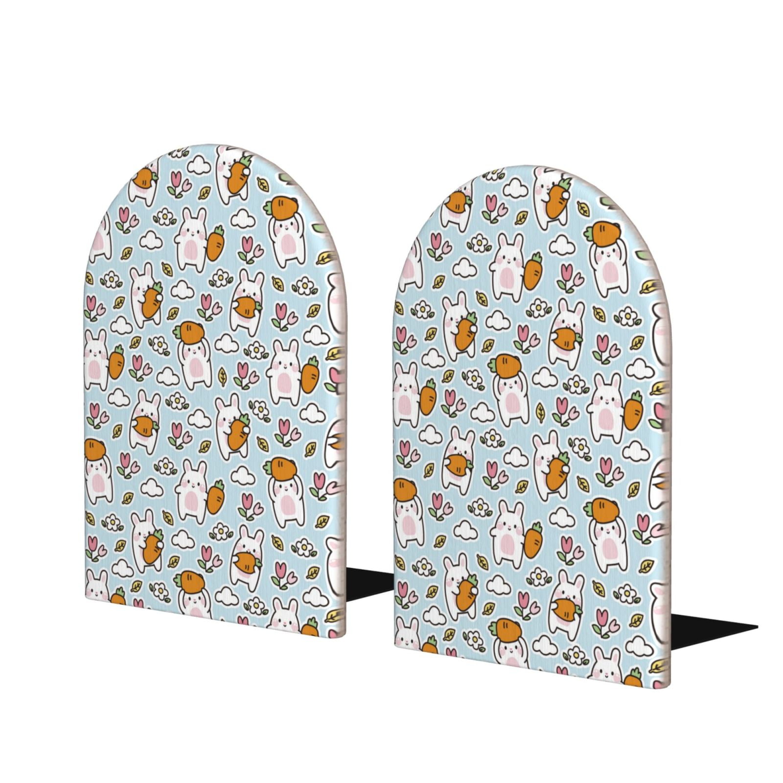 Susaid Carrot Rabbit Print Wooden Bookends Decorative Book Ends for ...