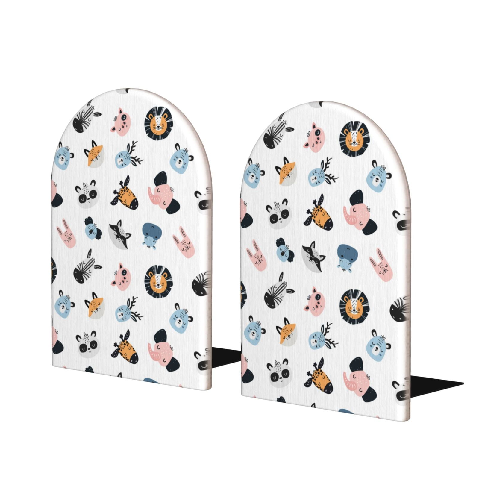 Susaid Cartoon Animals Print Wooden Bookends Decorative Book Ends for ...