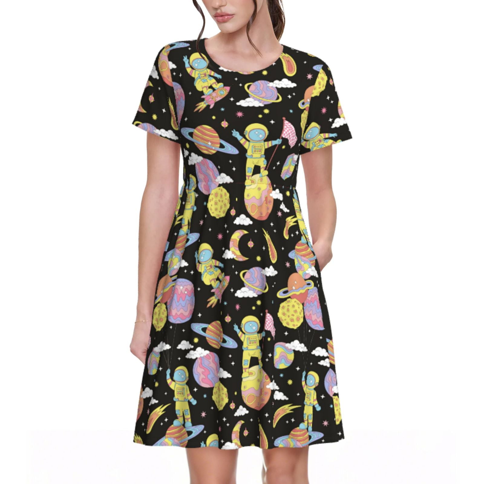Susaid Cartoon Astronaut In Spacesuit Pattern Women's Casual Floral ...