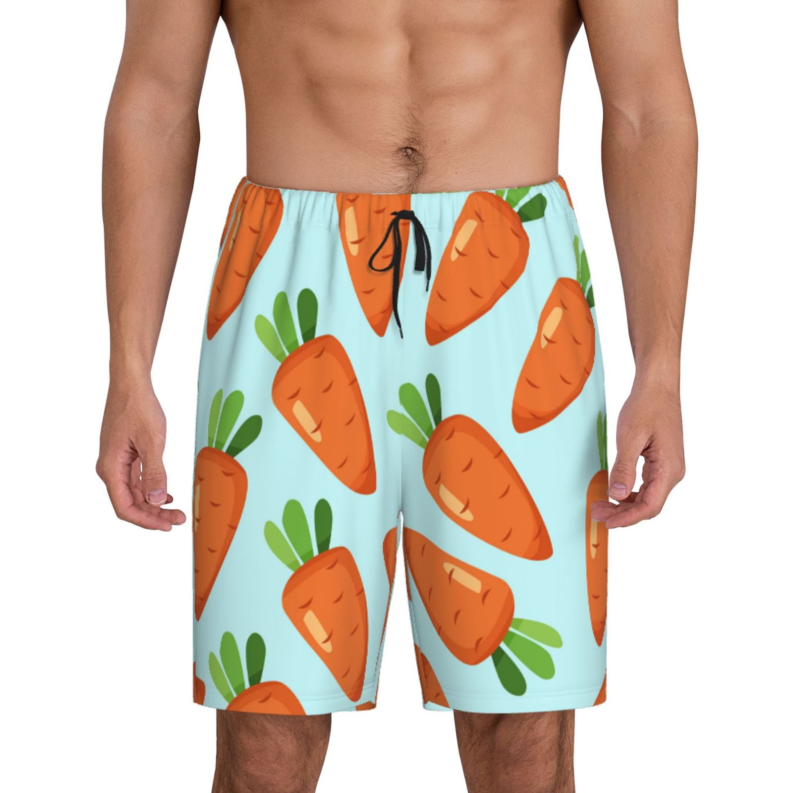 Susaid Cartoon Carrot Print Mens Shorts, Breathable Lounge Sleepwear ...
