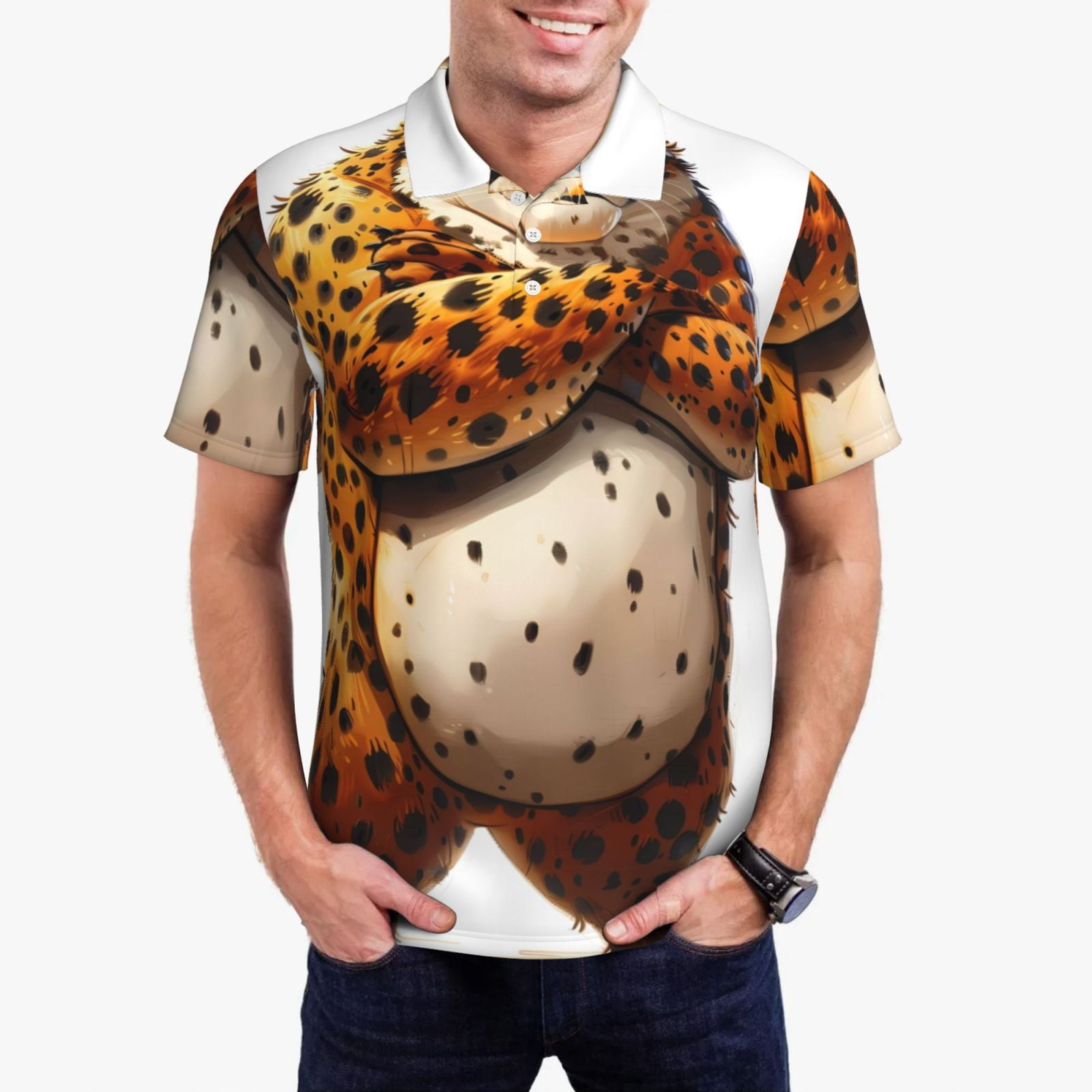 Susaid Cartoon Cheetah With Attitude Print Men's Short Sleeve Polo ...