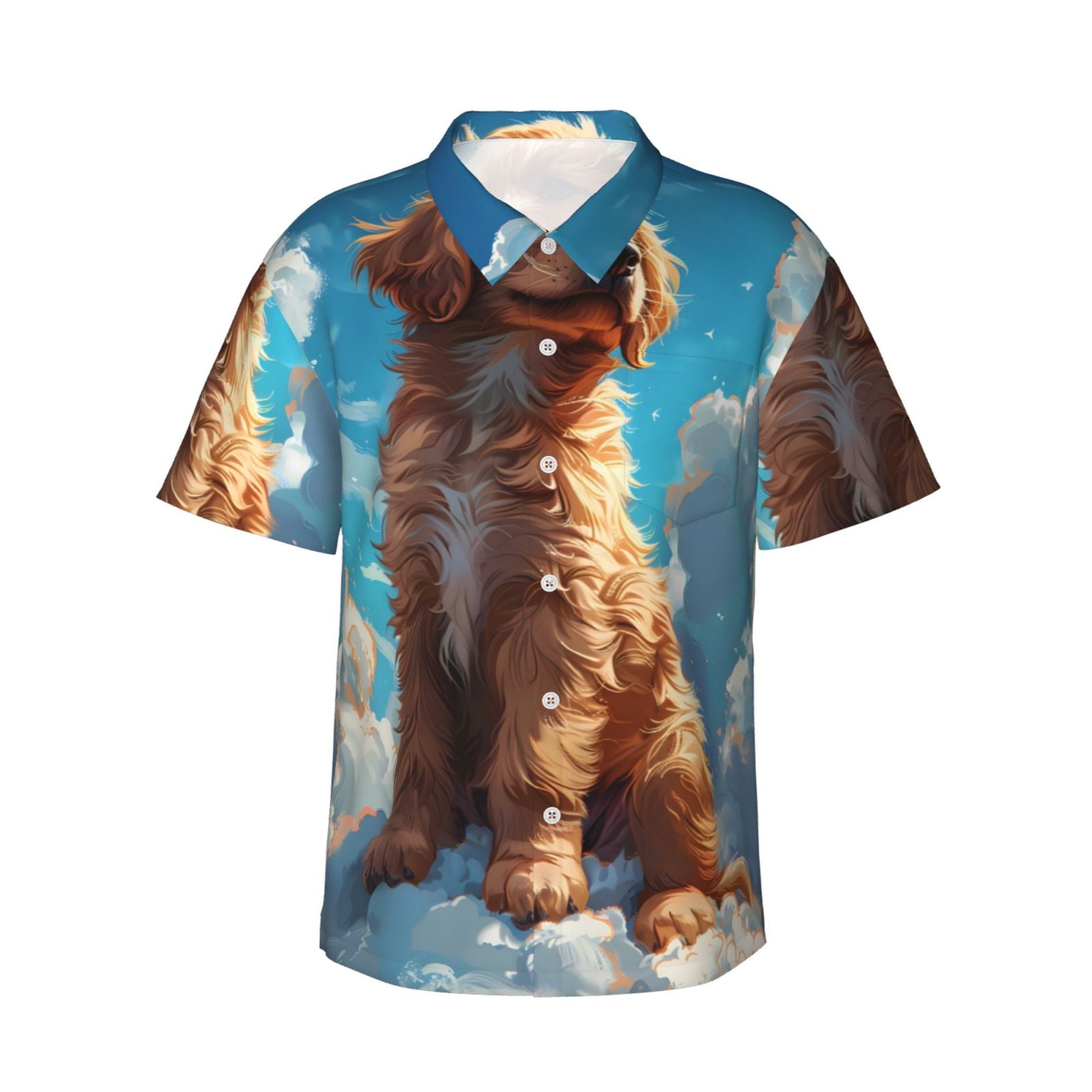 Susaid Cartoon Cloud Puppy Print Short Sleeve Shirts Button Down Casual ...