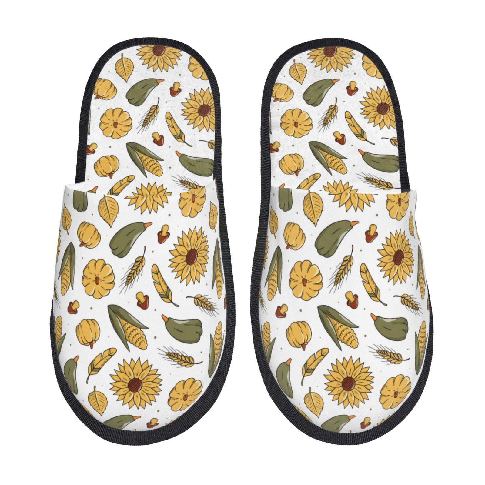 Susaid Cartoon Corn Pumpkin Sunflower Print Fuzzy Slippers for Women ...