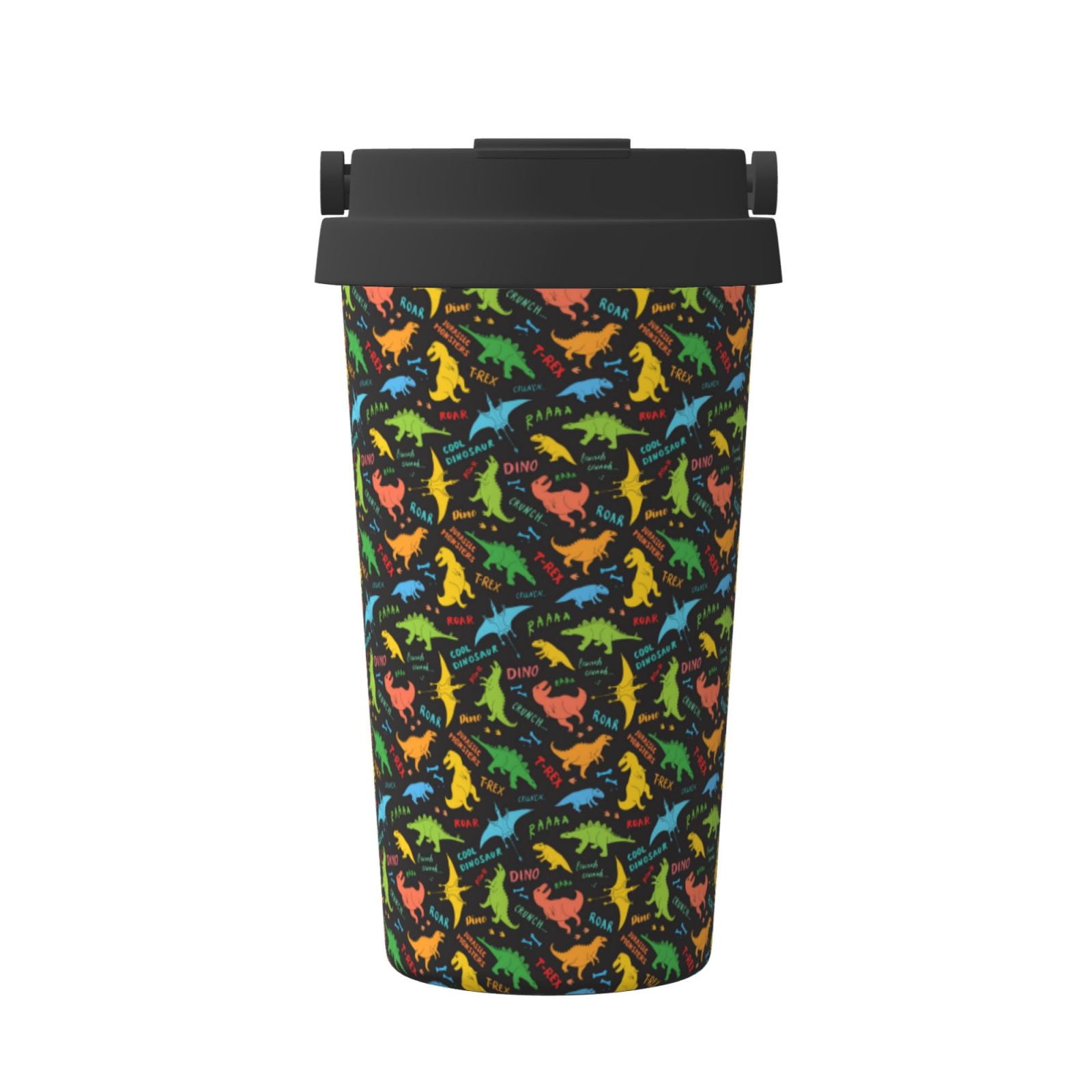 Susaid Cartoon Dino Print Coffee Travel Mug, Insulated Coffee Mug with ...