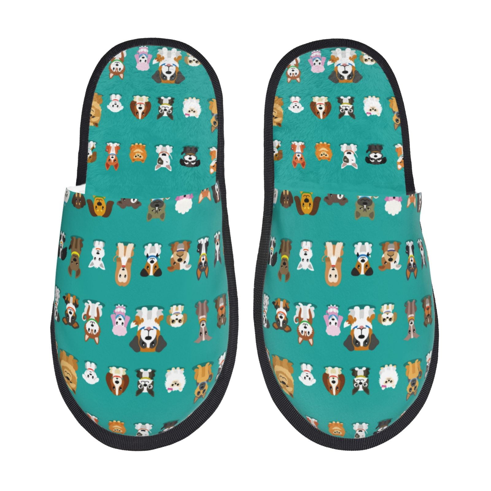 Susaid Cartoon Dogs Print Fuzzy Slippers for Women and Men, Warm Anti ...