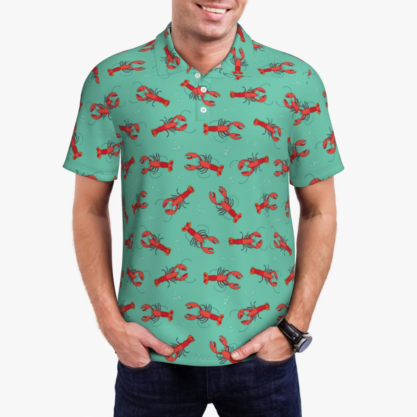 Susaid Cartoon Lobsters 4 Print Men's Short Sleeve Polo Shirt, Golf ...