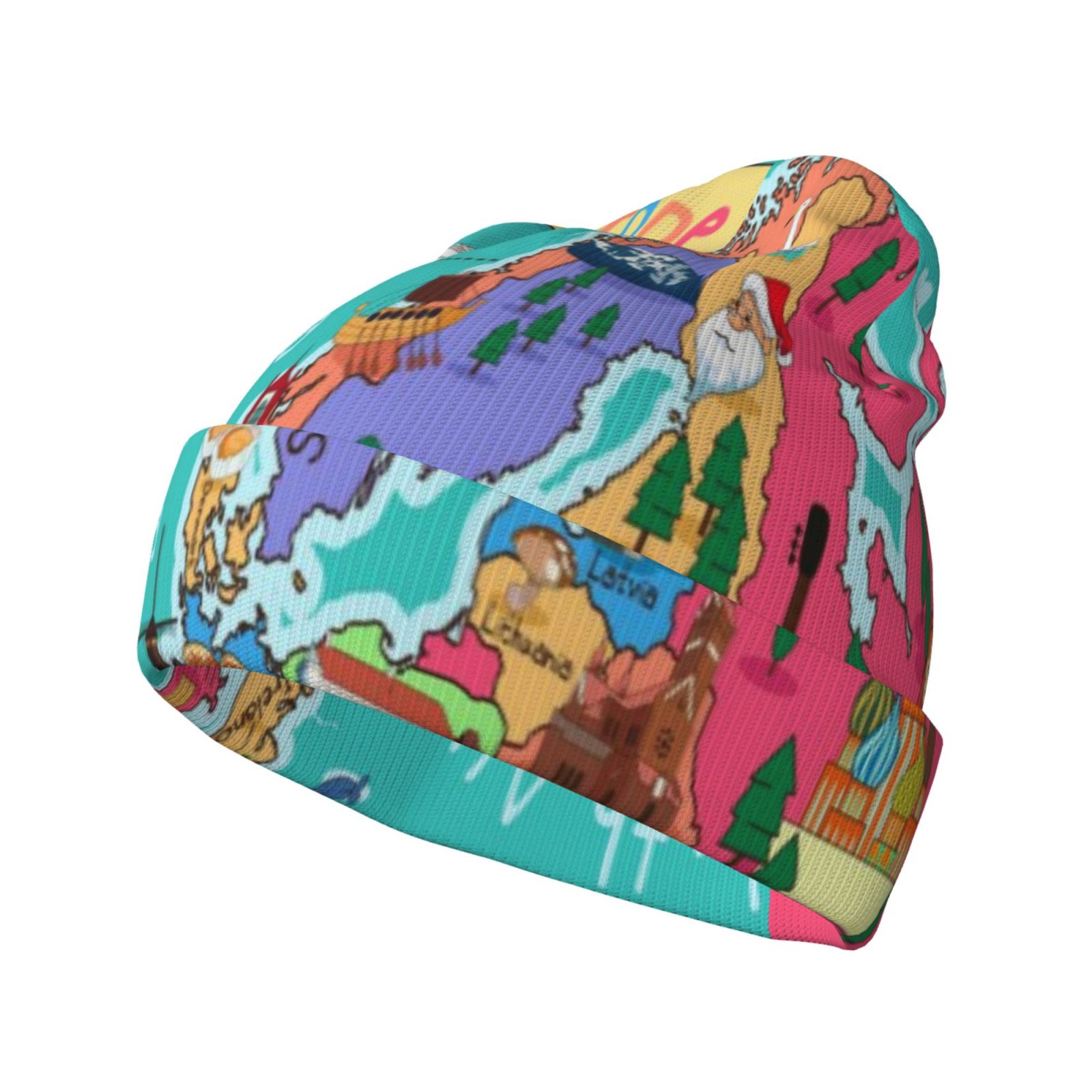 Susaid Cartoon Map Of Europe Print Winter Beanie for Men Women, Lined ...
