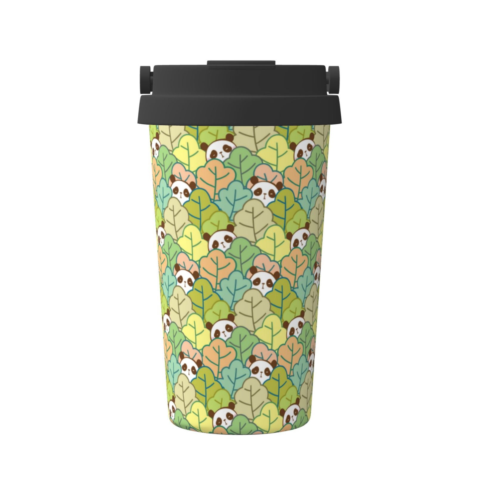 Susaid Cartoon Panda And Leaf Print Coffee Travel Mug, Insulated Coffee ...
