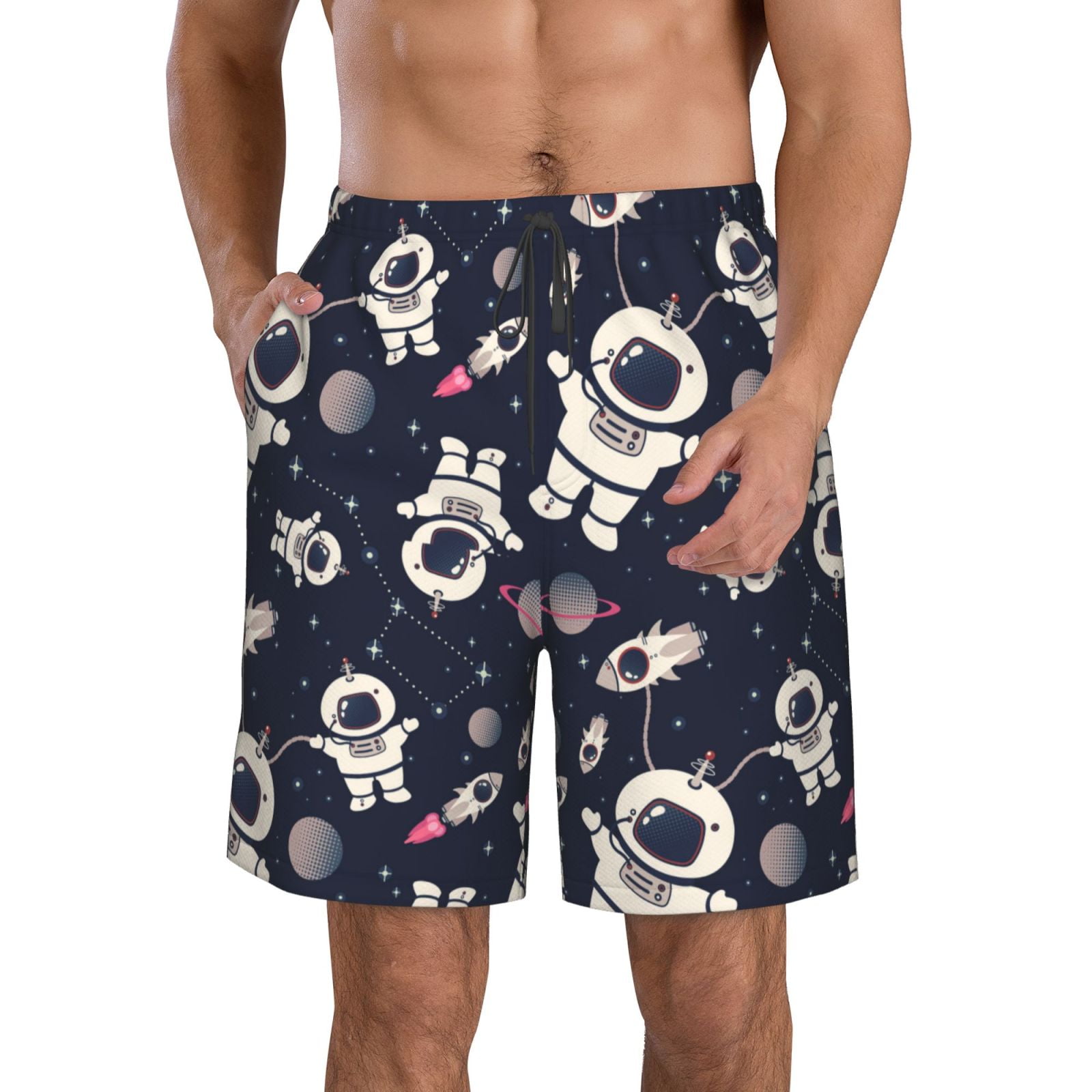 Susaid Cartoon Spaceship Print Men's Swim Trunks Hawaiian Bathing Mesh ...