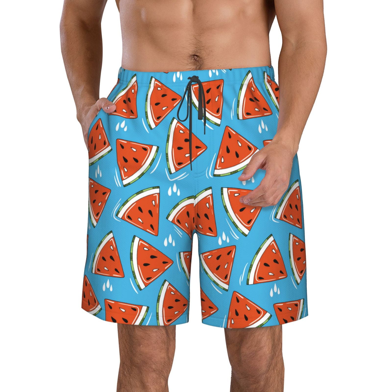 Susaid Cartoon Watermelon Print Men's Swim Trunks Hawaiian Bathing Mesh ...