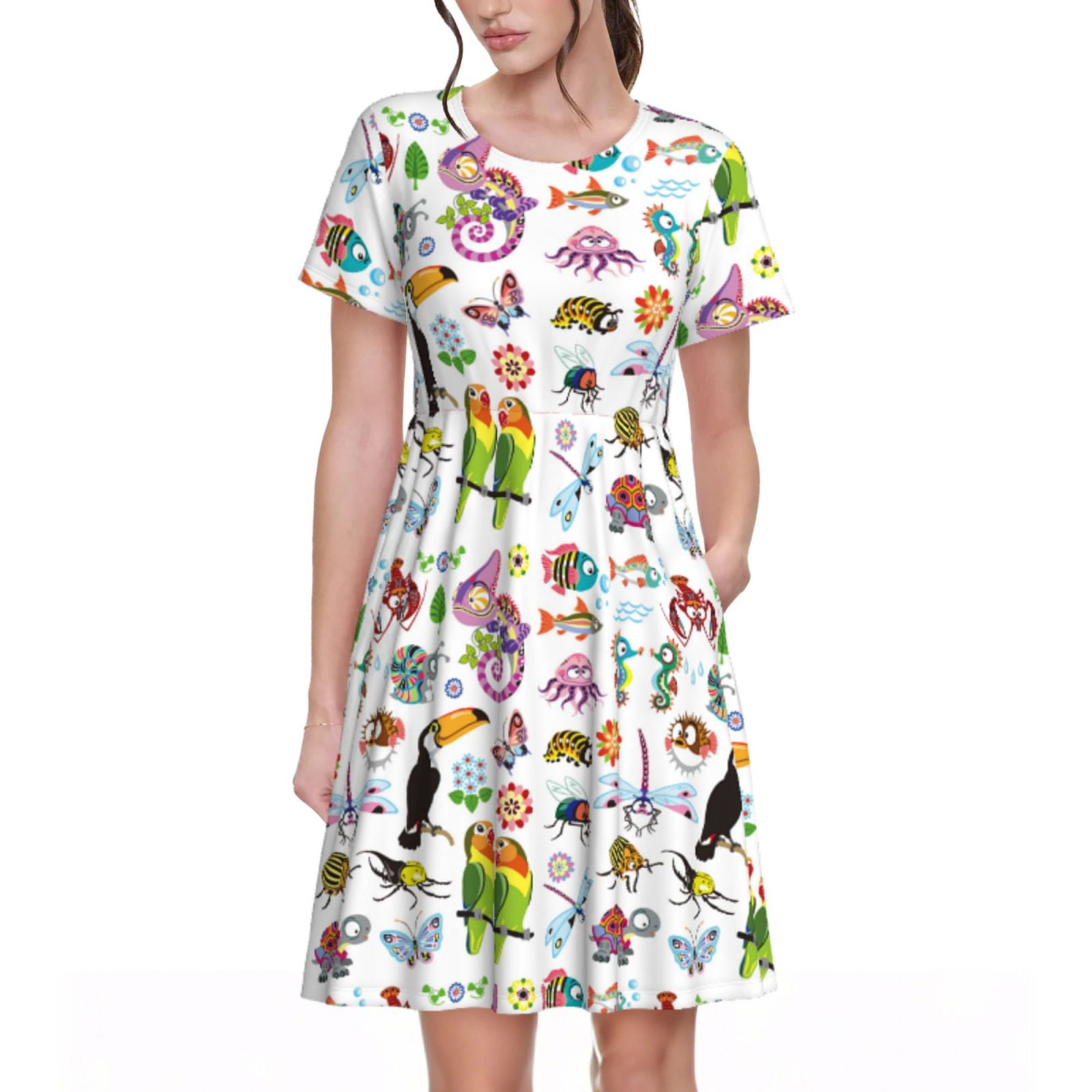 Susaid Cartoon Wild Animals Pattern Women's Casual Floral Print ...