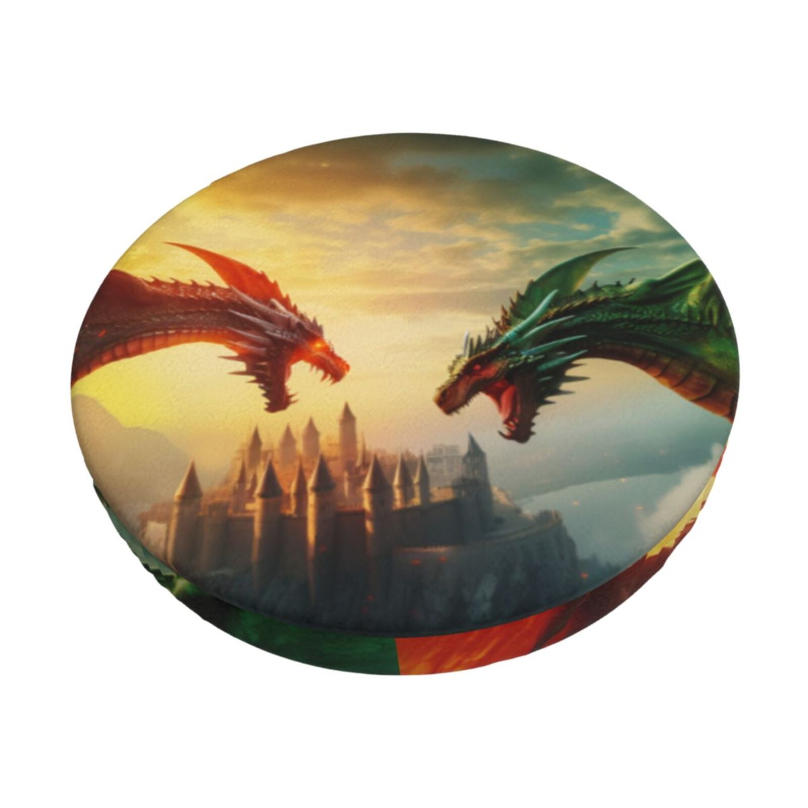 Susaid Castle Red Green Sky Dragon Print Elastic Bar Stool Cover ...