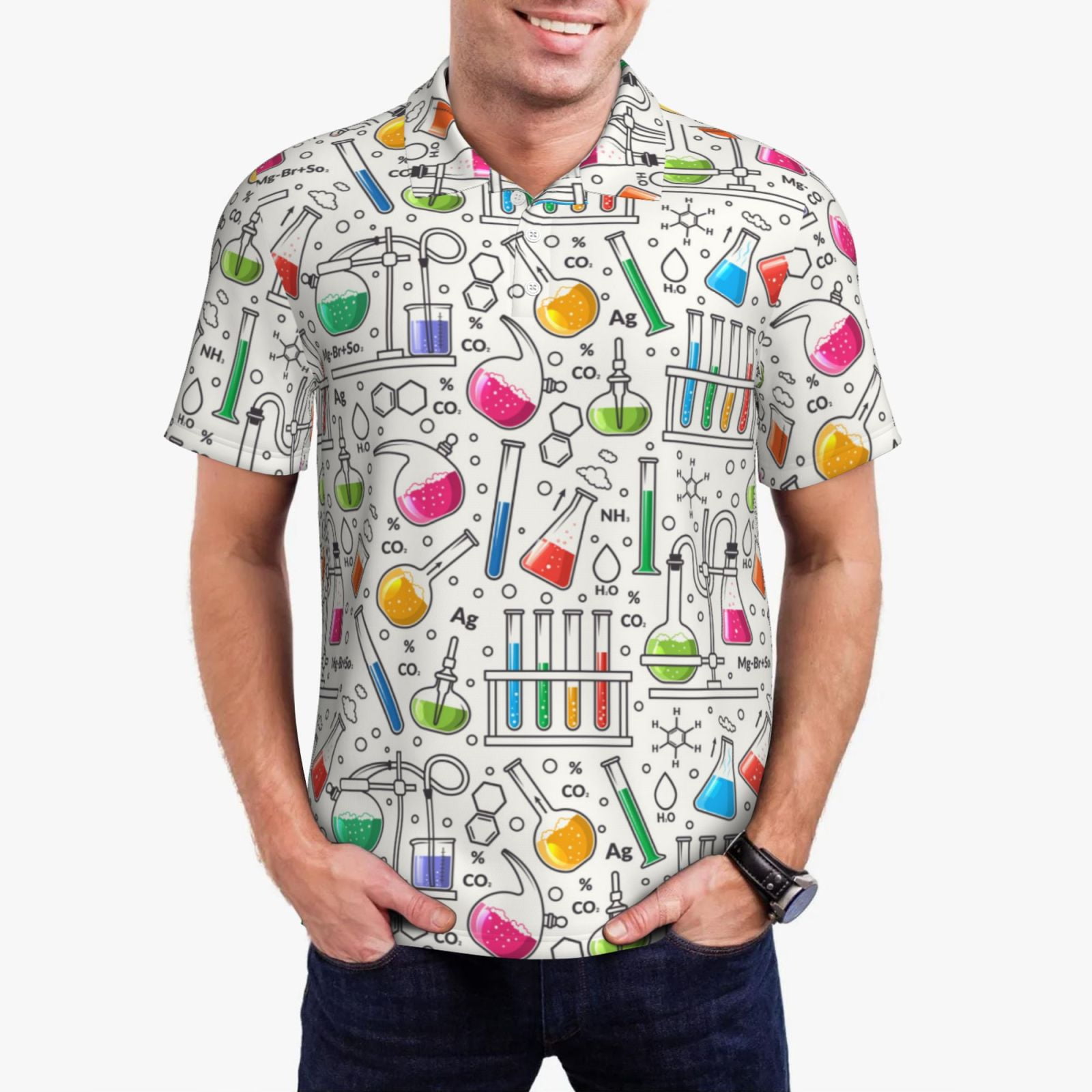 Susaid Chemical Flasks And Test Tubes Print Men's Short Sleeve Polo ...
