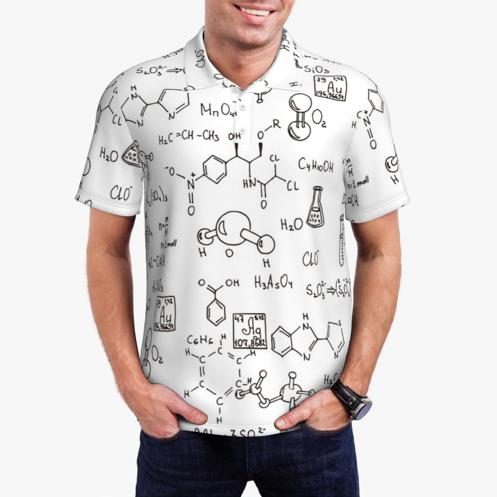 Susaid Chemical Formulas Print Men's Short Sleeve Polo Shirt, Golf ...