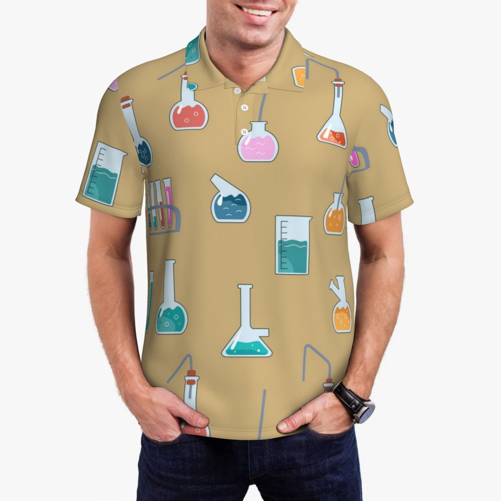 Susaid Chemistry Class Print Men's Short Sleeve Polo Shirt, Golf Shirts ...