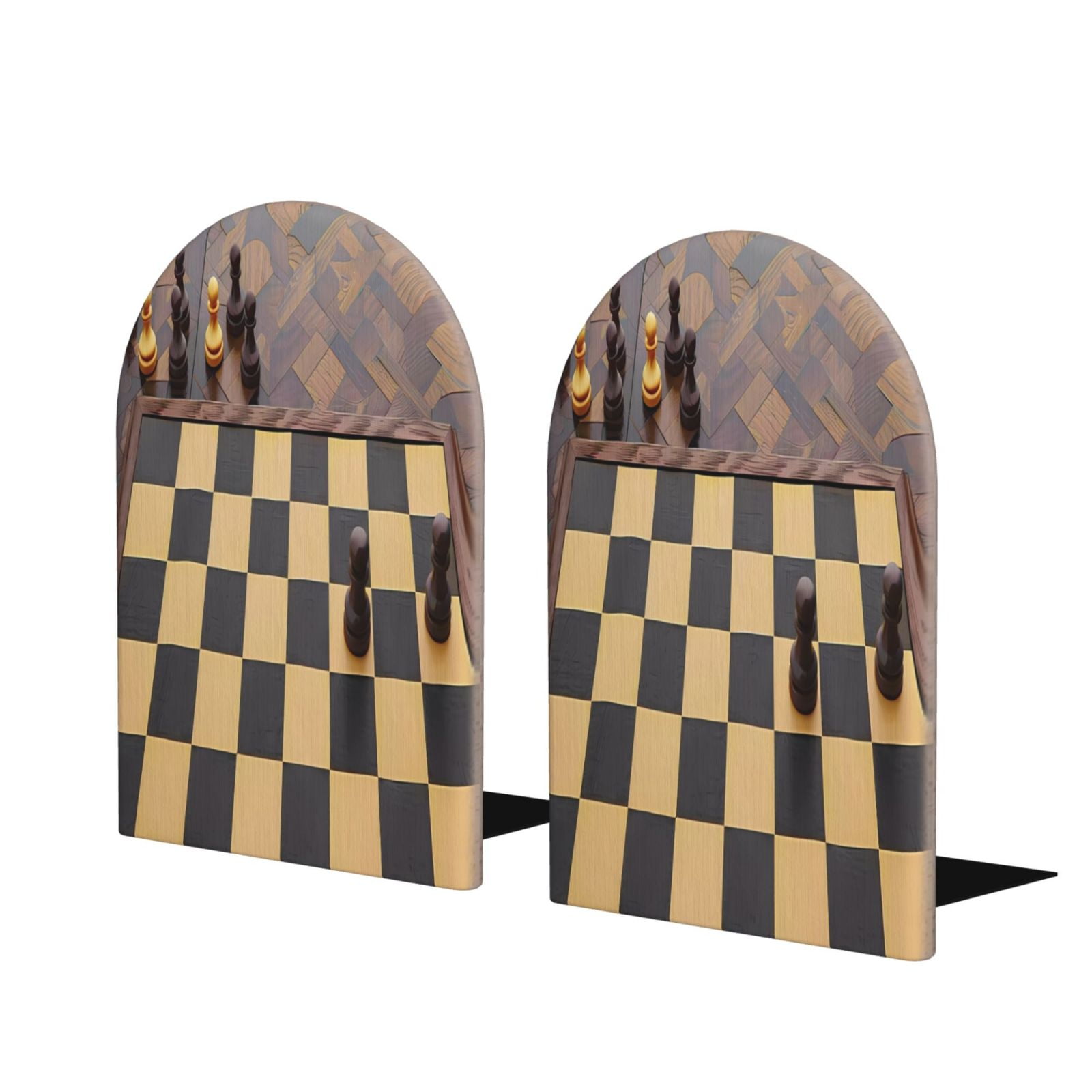 Susaid Chess Board With Pawns Print Wooden Bookends Decorative Book ...