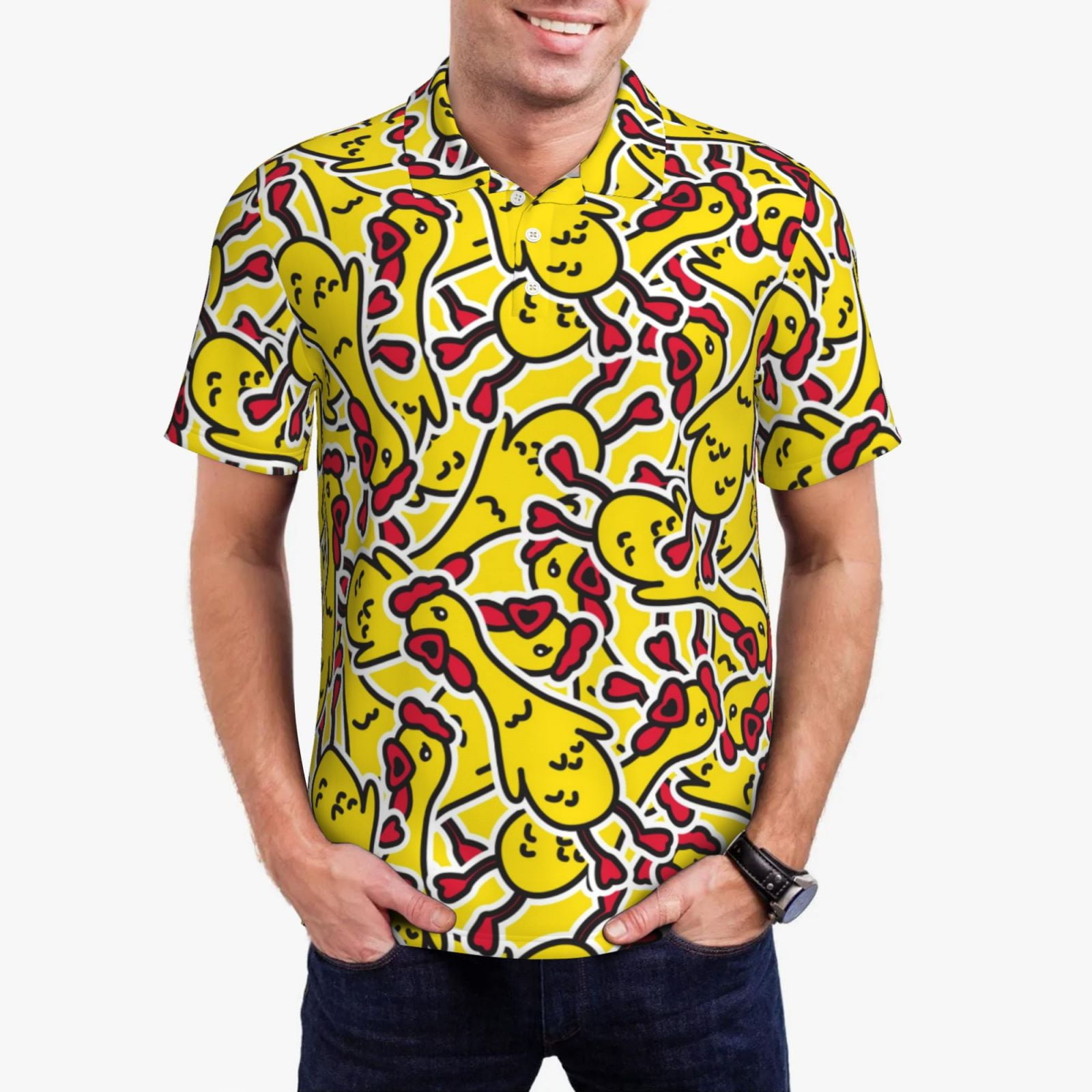 Susaid Chicken Cartoon Print Men's Short Sleeve Polo Shirt, Golf Shirts ...