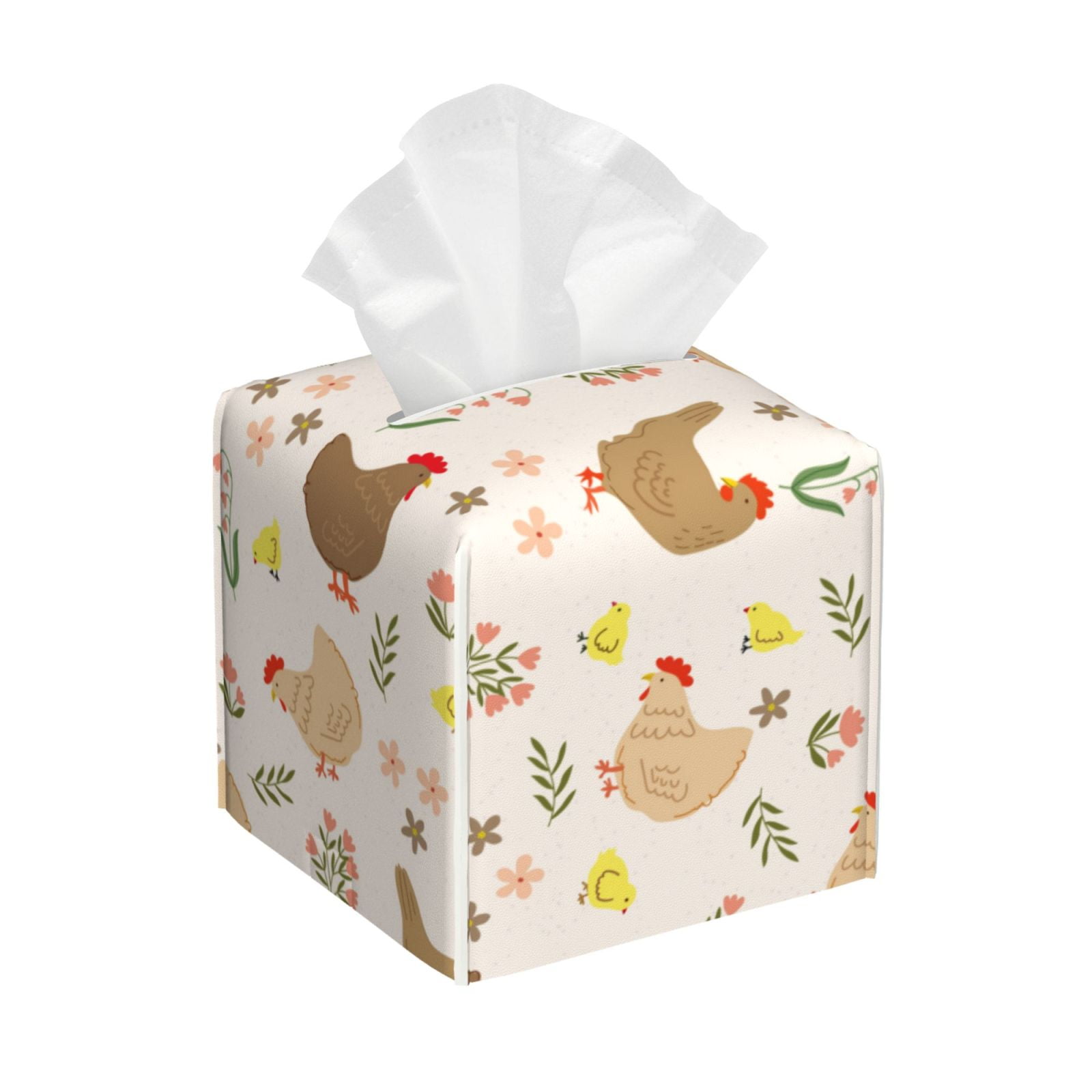 Susaid Chicken Family Print PU Leather Tissue Box Cover, Square ...