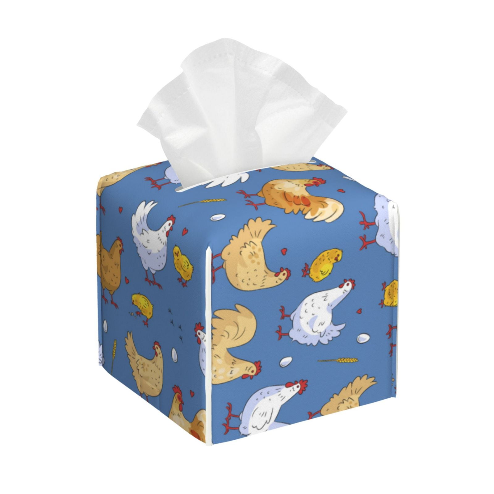 Susaid Chicken Family Print PU Leather Tissue Box Cover, Square ...