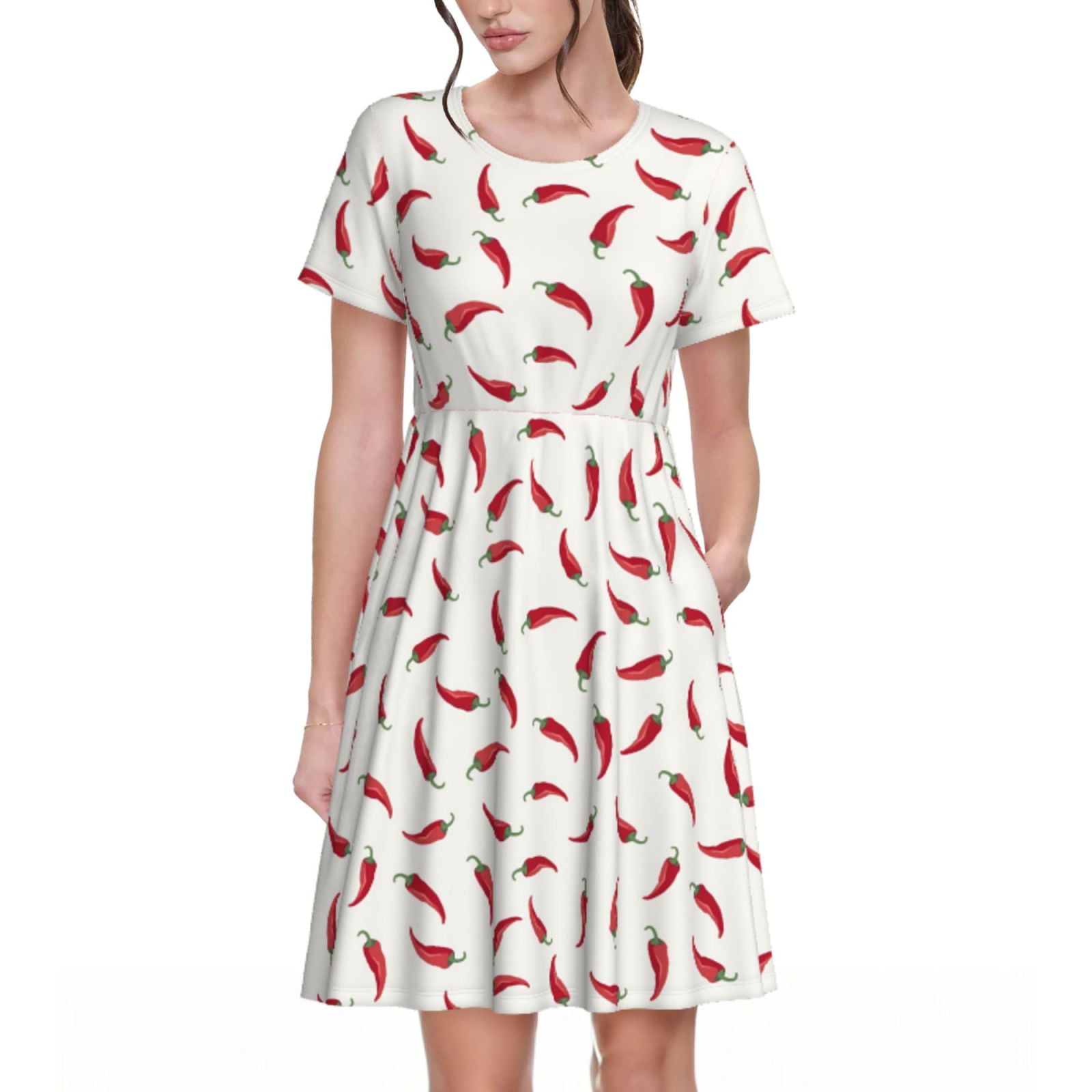 Susaid Chili Pattern Women's Casual Floral Print Crewneck Short Sleeve ...