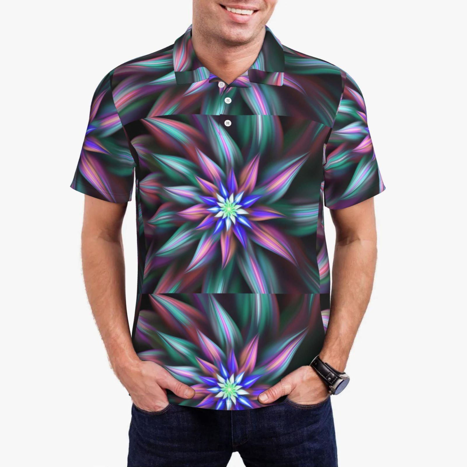 Susaid Colored Abstract Print Men's Short Sleeve Polo Shirt, Golf ...