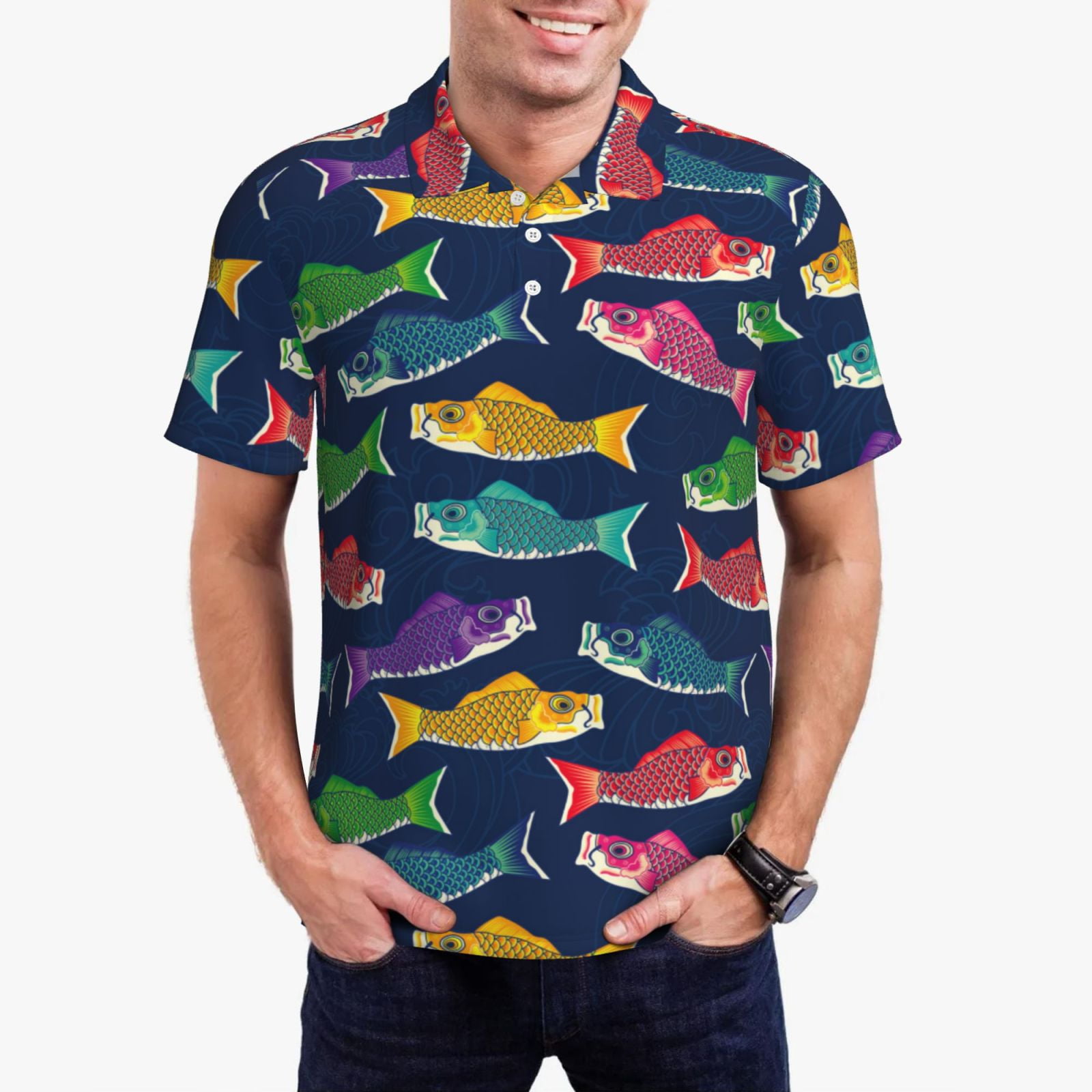 Susaid Colorful Carp Streamer 1 Print Men's Short Sleeve Polo Shirt ...